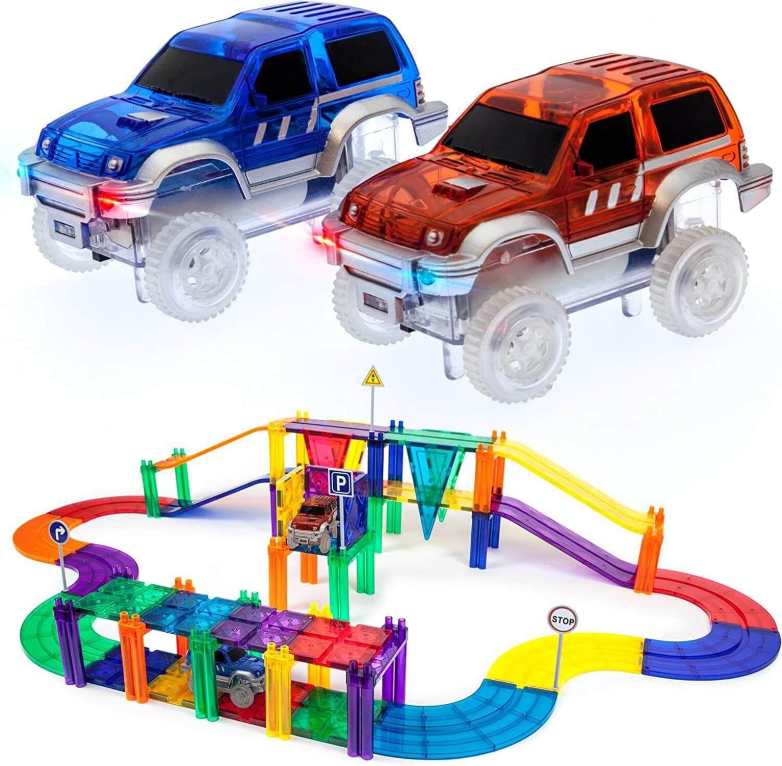PicassoTiles 50-Piece Magnetic Race Track, Cars Blocks STEM Building ...