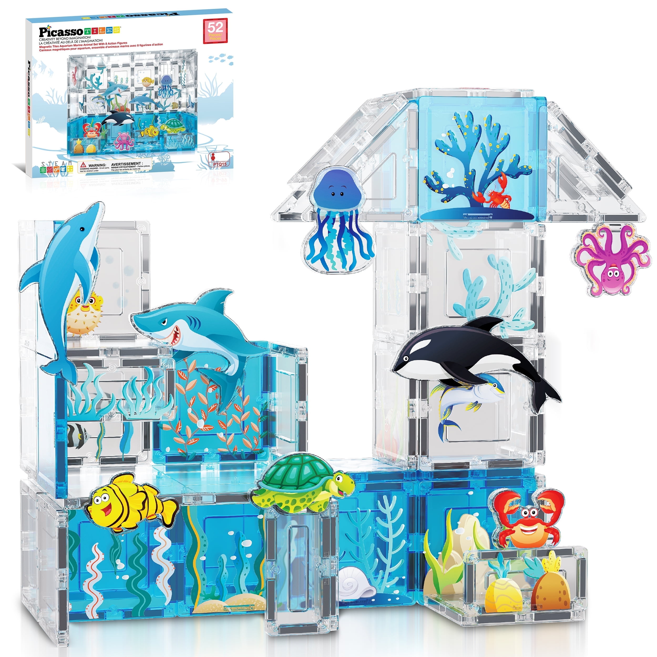 PICASSO TILES Magnetic Building Blocks Set for Kids, 52PCS Marine ...
