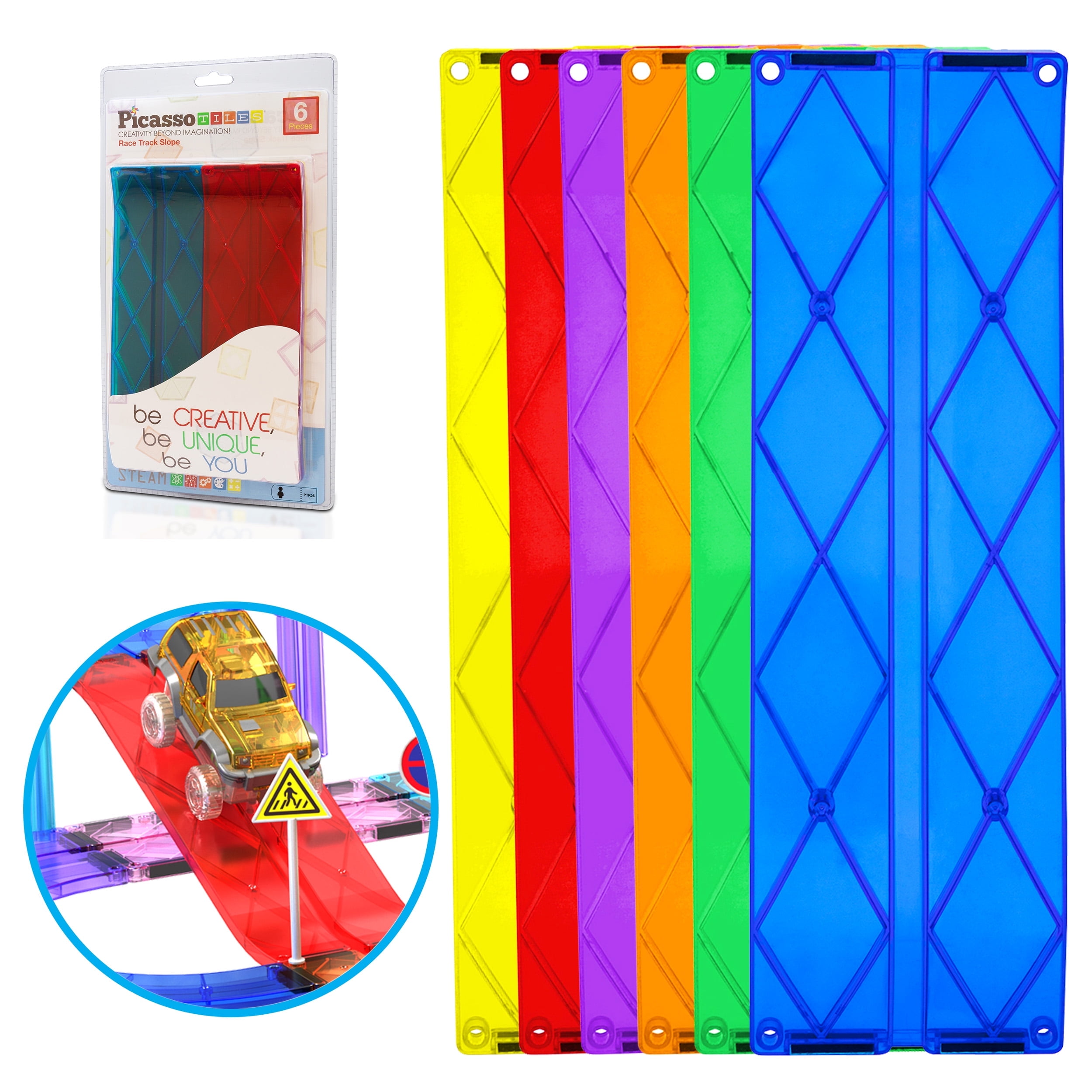 PicassoTiles Magnetic Toddler Race Track Ramp, 6 PC Building Toys for ...