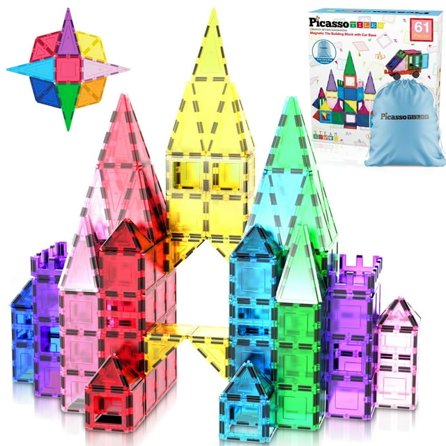 PicassoTiles 61 PC Magnetic Tiles, Magnetic Building Blocks for Kids ...