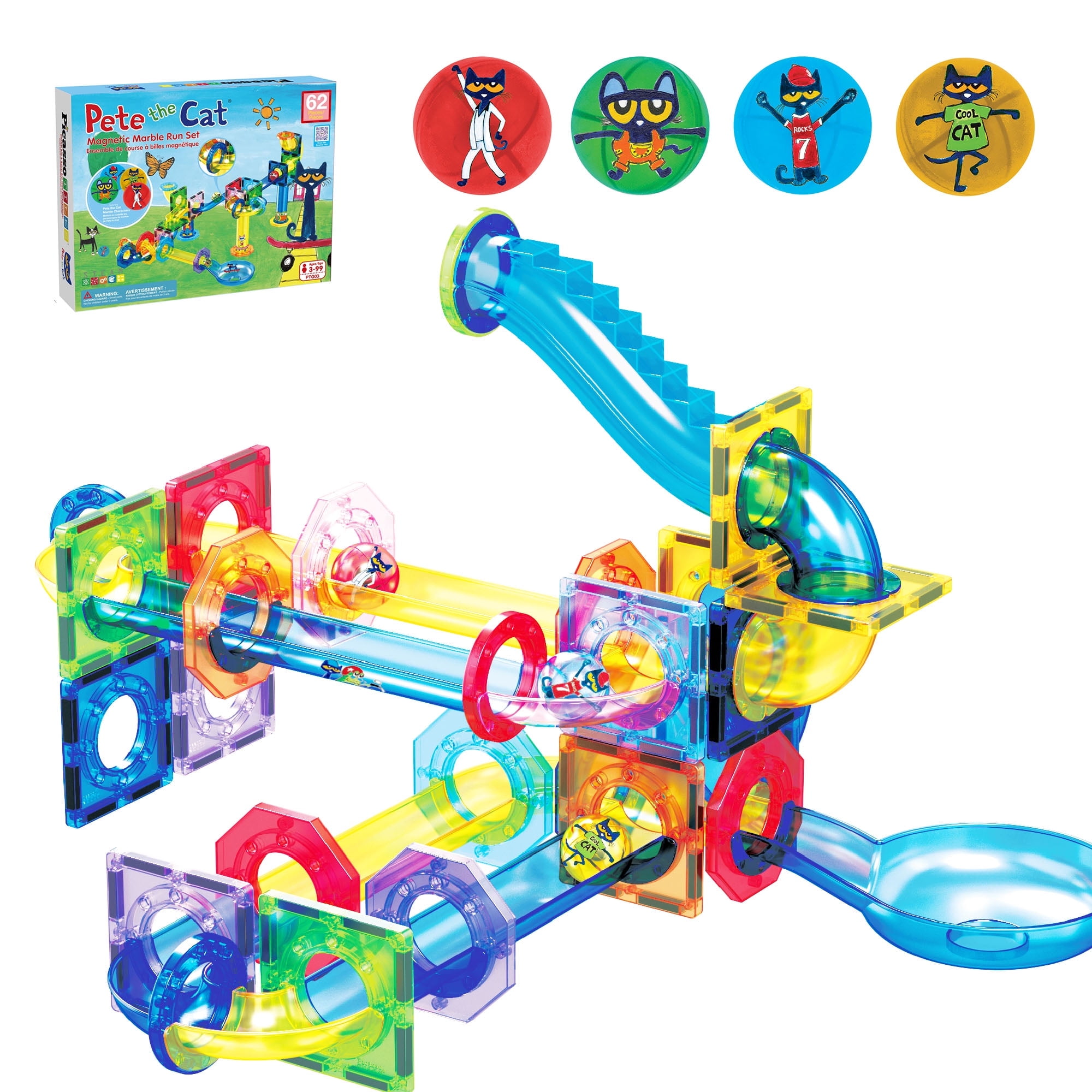 PICASSO-TILES 62 PC Pete the Cat Marble Run Race Track Building Block ...