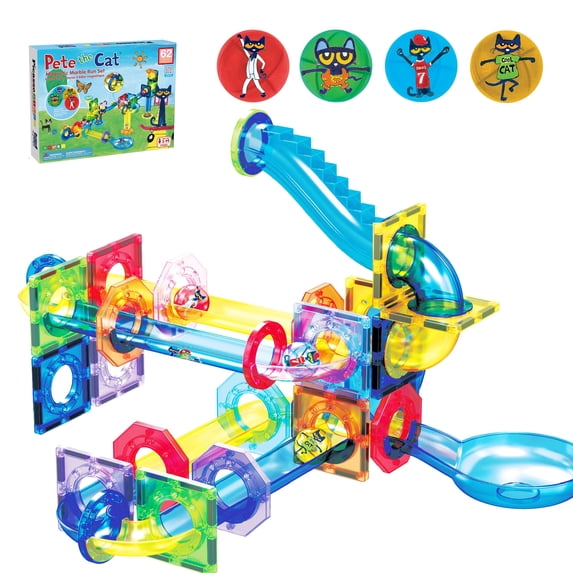 PICASSO TILES, Marble Run Magnetic Tiles, 62PCS, Pete the Cat Theme ...