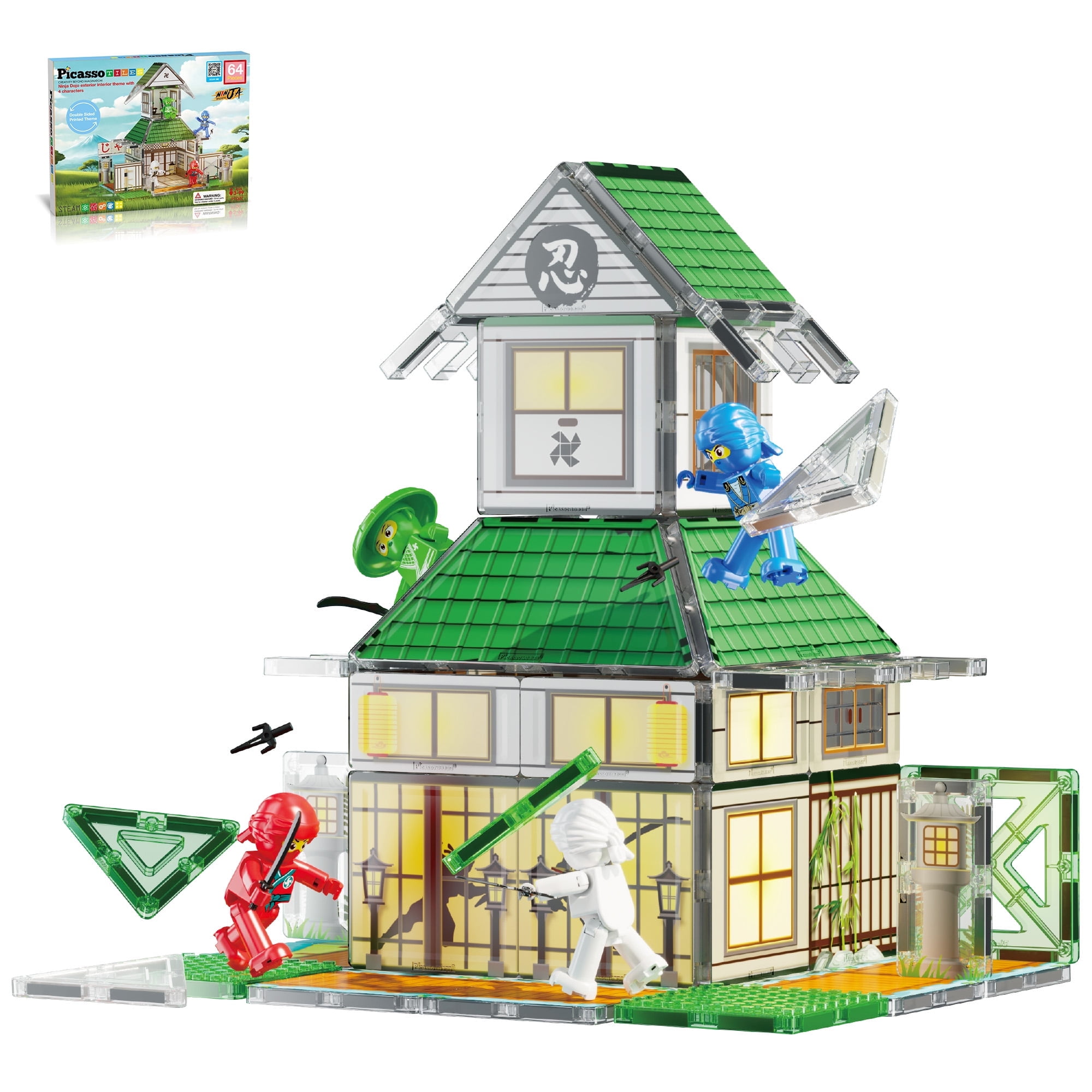 PicassoTiles 64 PC Ninja Dojo House Themed, Magnetic Tiles, Magnetic ...