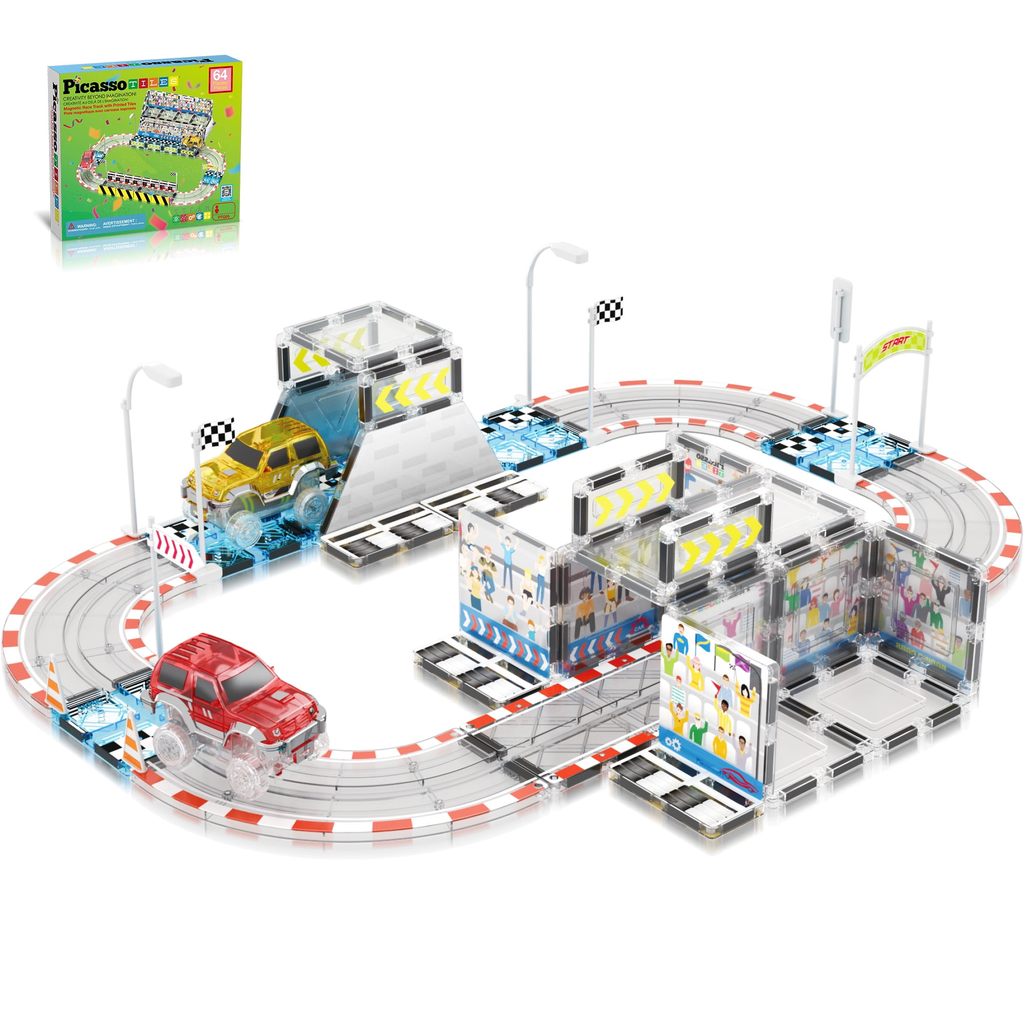 PicassoTiles 64pc Magnetic Race Car Track, Toddler Blocks Toy Set PTQ05 ...