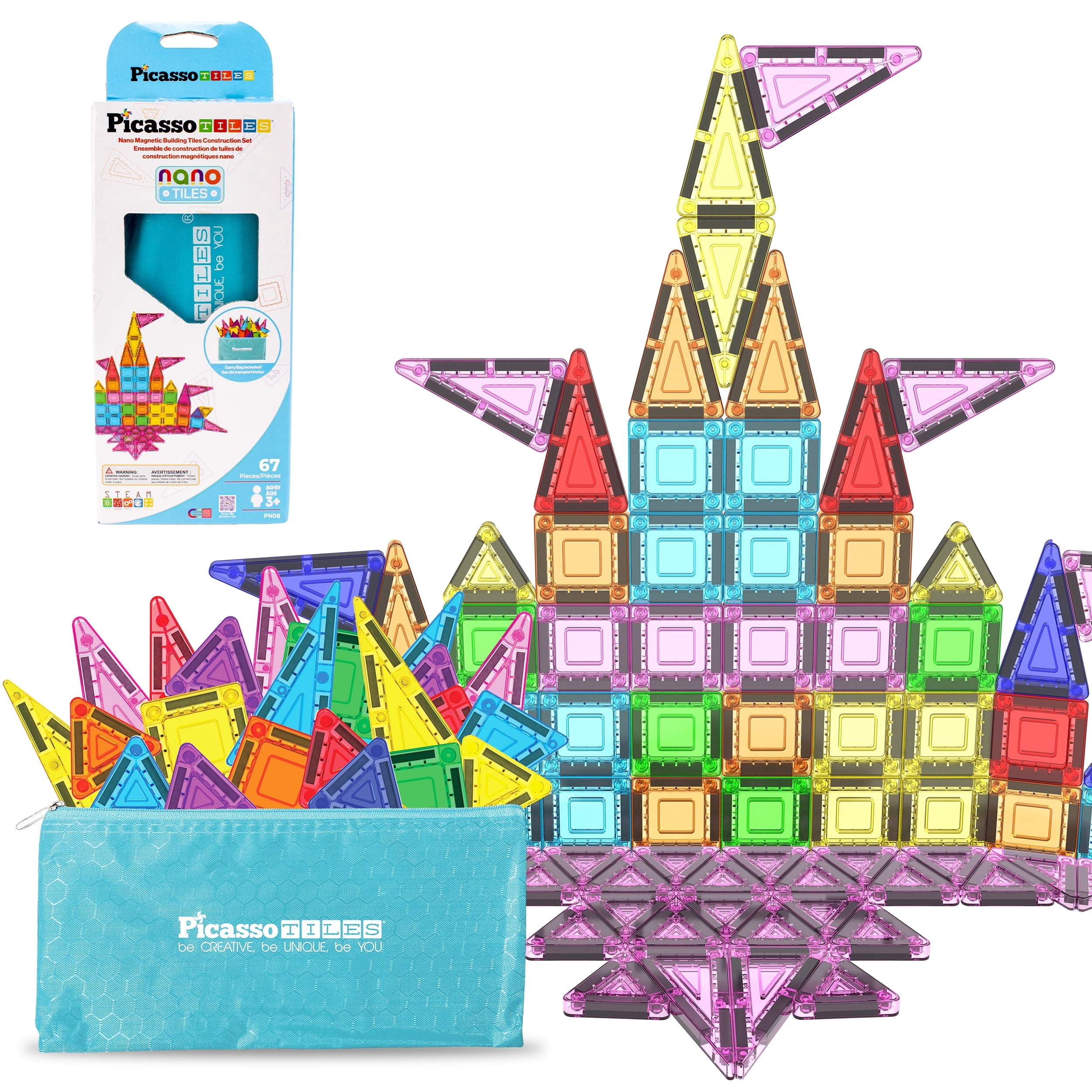 PicassoTiles 67PCS Nano Magnetic Tile Travel Size Mini Portable ...
