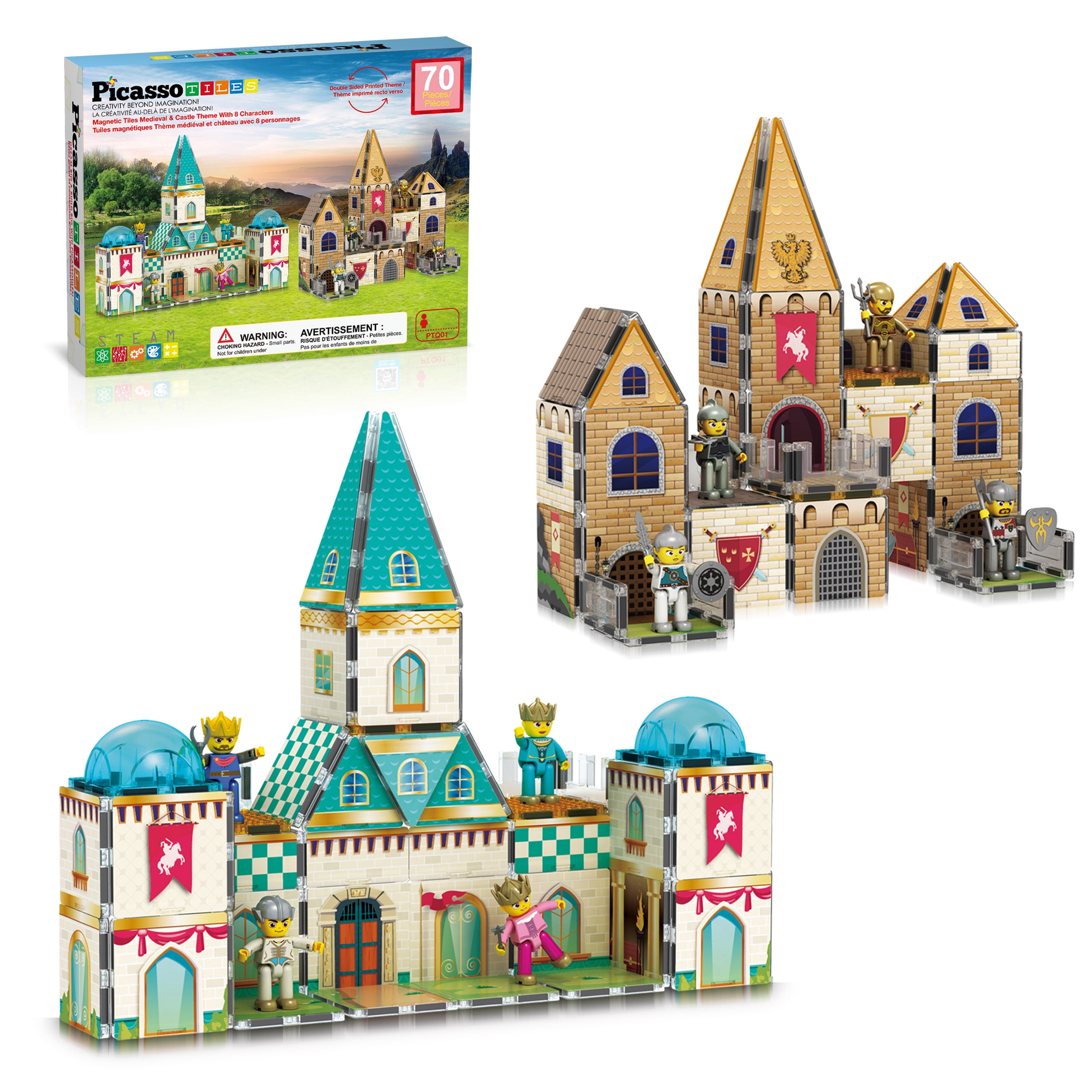 PICASSO-TILES Magnetic Tiles for Kids, 70PCS Medieval Castle Theme ...
