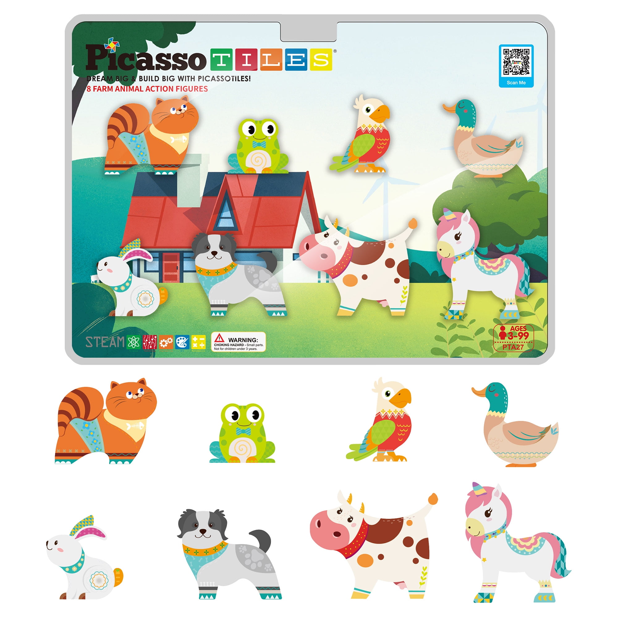 PicassoTiles 8 PC Farm Animal Themed Magnetic Building Blocks Playset ...