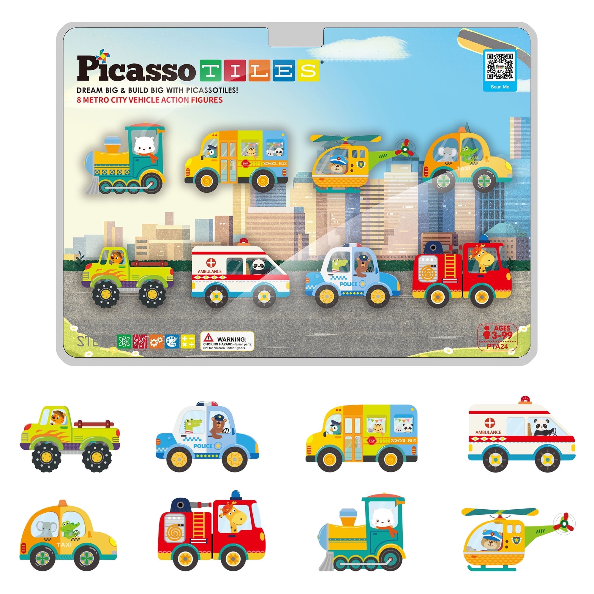 PICASSO TILES Magnetic Metro City Vehicle Building Blocks, 8 Piece ...
