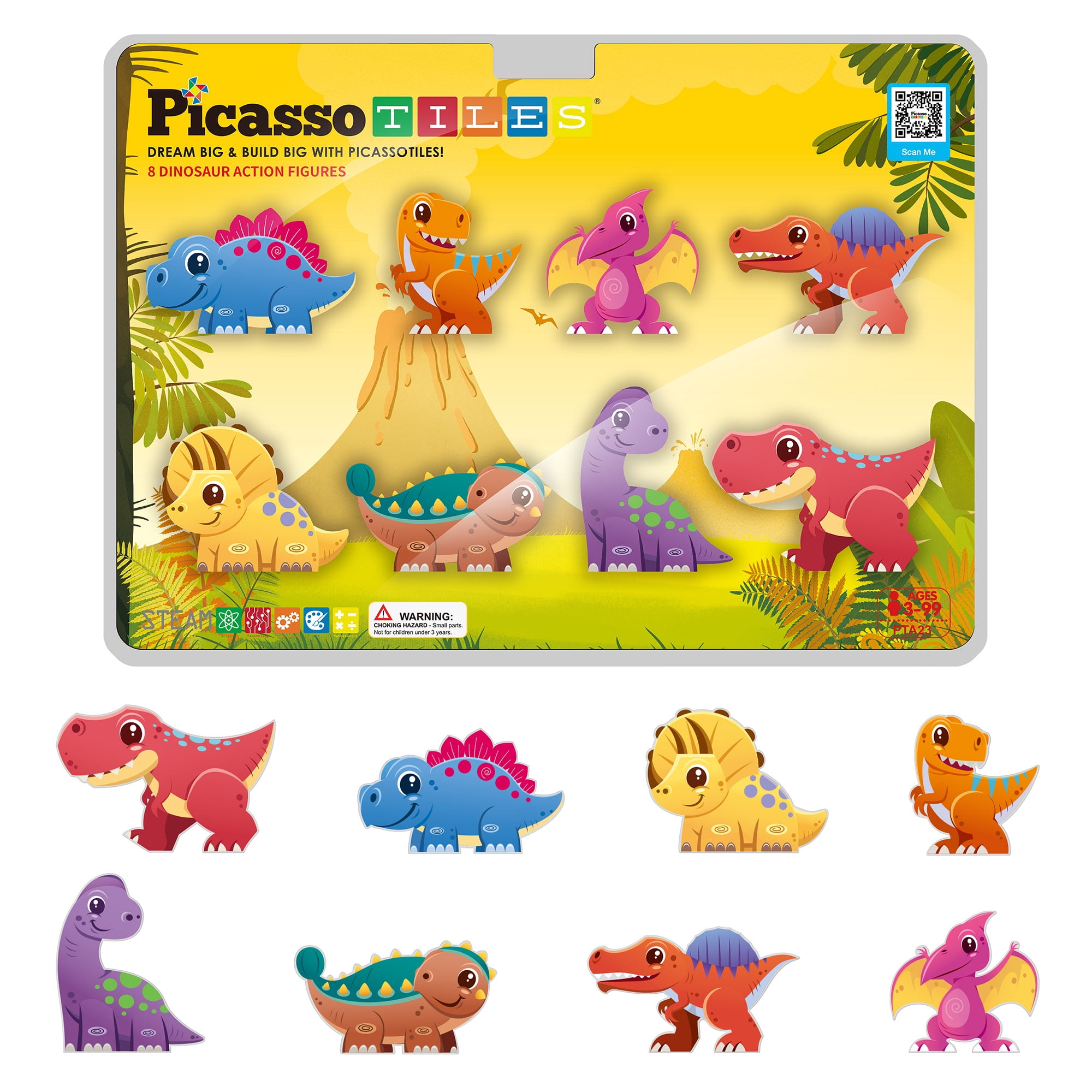 PicassoTiles 8 Pcs Dinosaur Animal Themed, Magnetic Tiles, Magnet ...