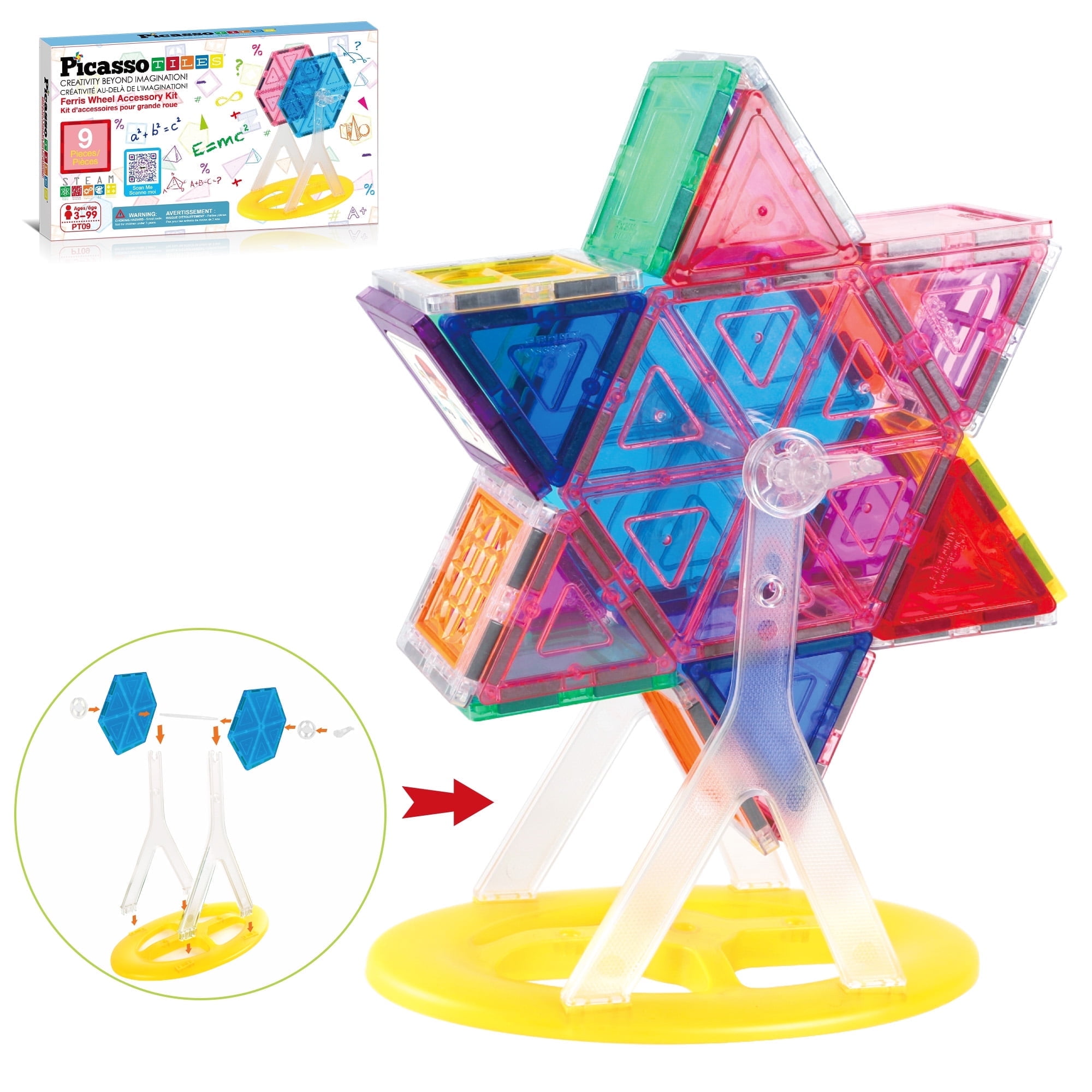 PicassoTiles 9PC Ferris Wheel Accessory Kit – Magnetic Tiles for Kids 3 ...