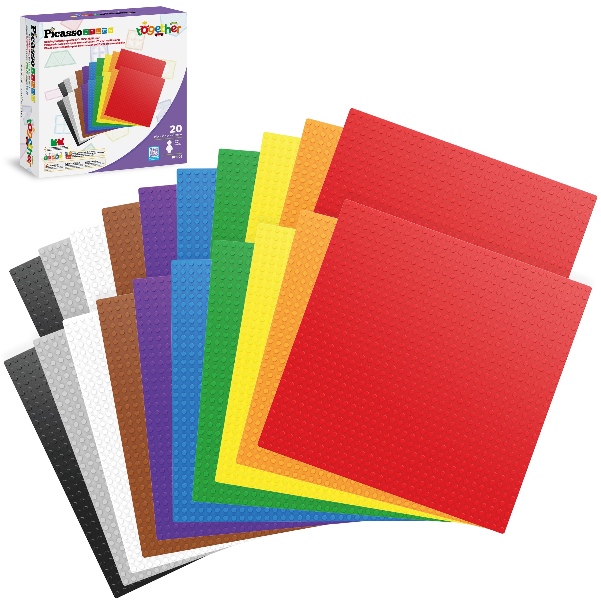 PicassoTiles 20PCS Brick Baseplate Multi-Color 10x10 Inch Foundation ...