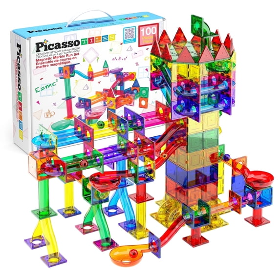 PICASSO TILES, Marble Run Magnetic Tiles, 100PCS STEM Construction Set ...