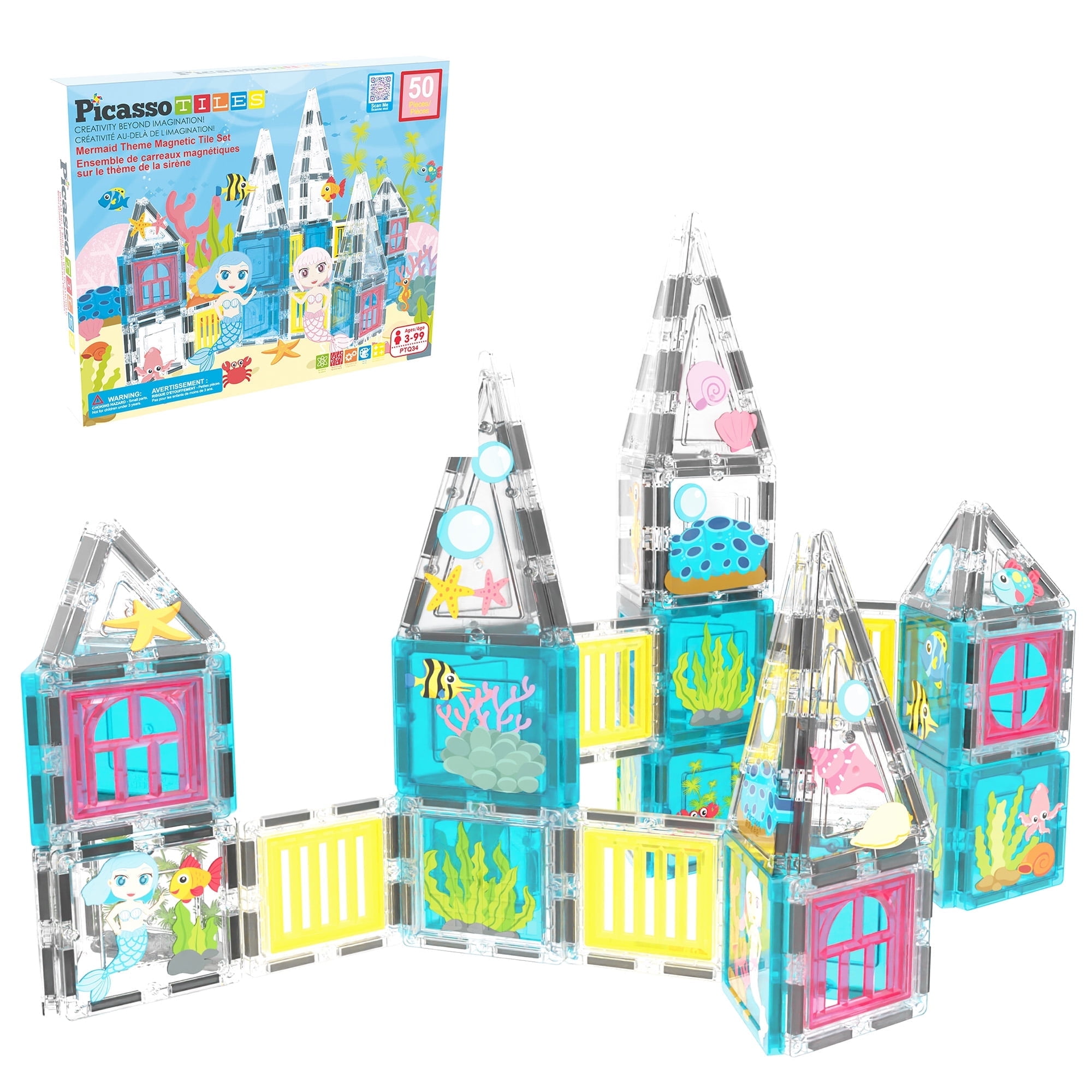 PicassoTiles Mermaid Magnetic Tile Building Blocks Set, 50 Piece ...