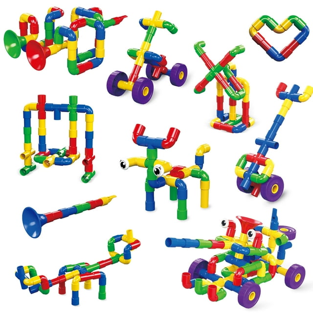 PicassoTiles PTT136 136pcs Pipe Tube Wheel Toys, Construction Building ...