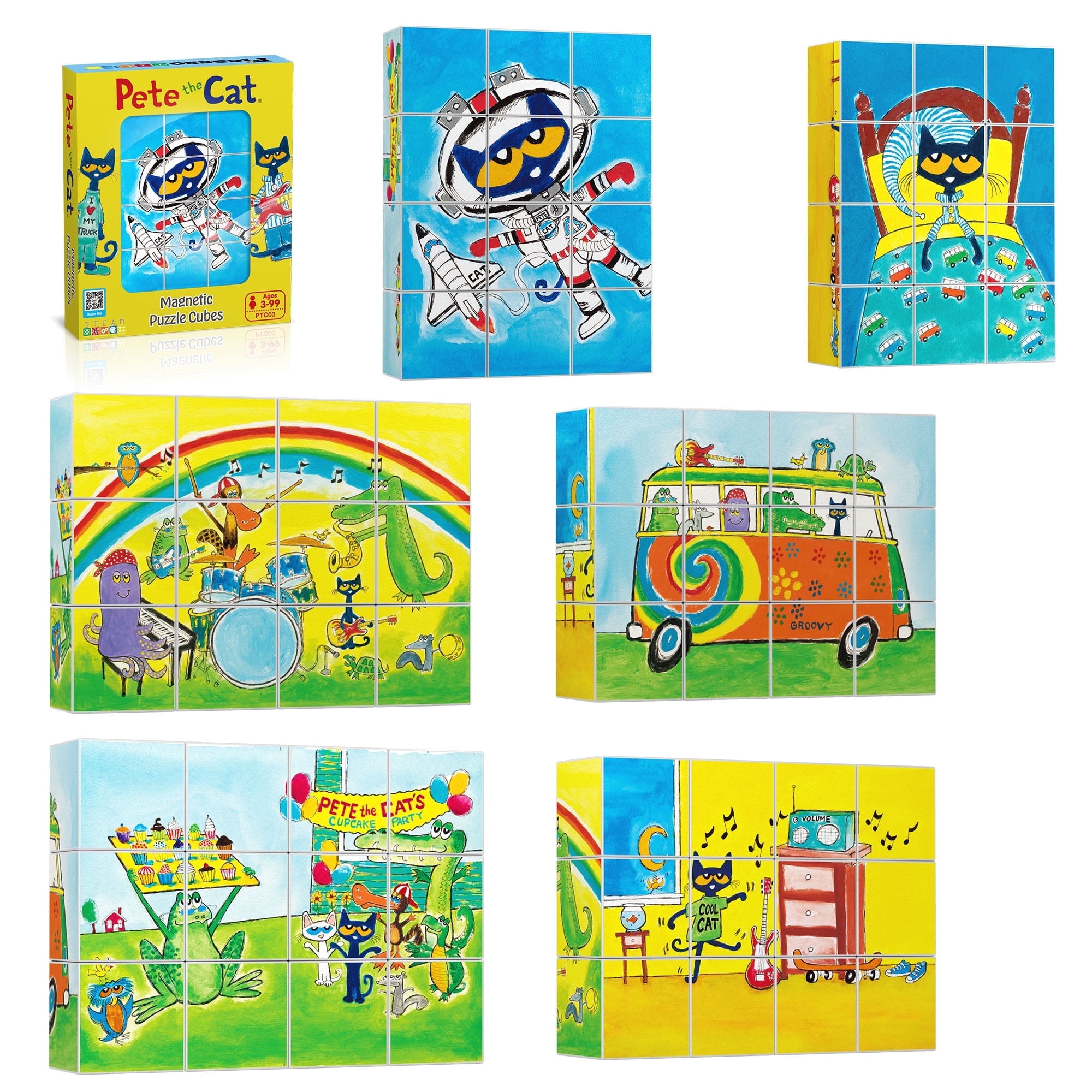 PicassoTiles 12 PC Pete the Cat Magnetic Cubes, Magnetic Building ...