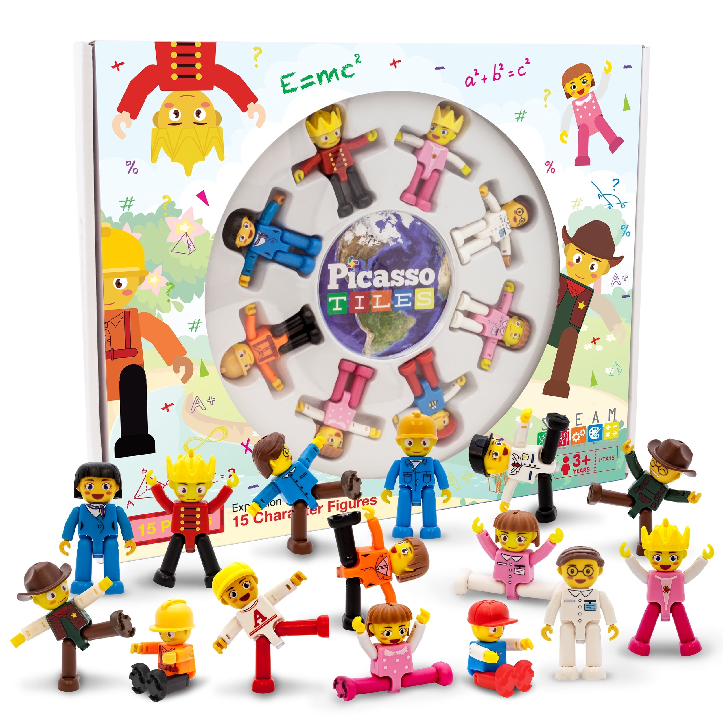 PicassoTiles 15 PC Play Construction Set, Magnetic Character Figures ...