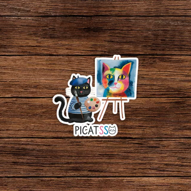 Picatsso Artistic Cat Painter Sticker - Colorful Feline Artist ...