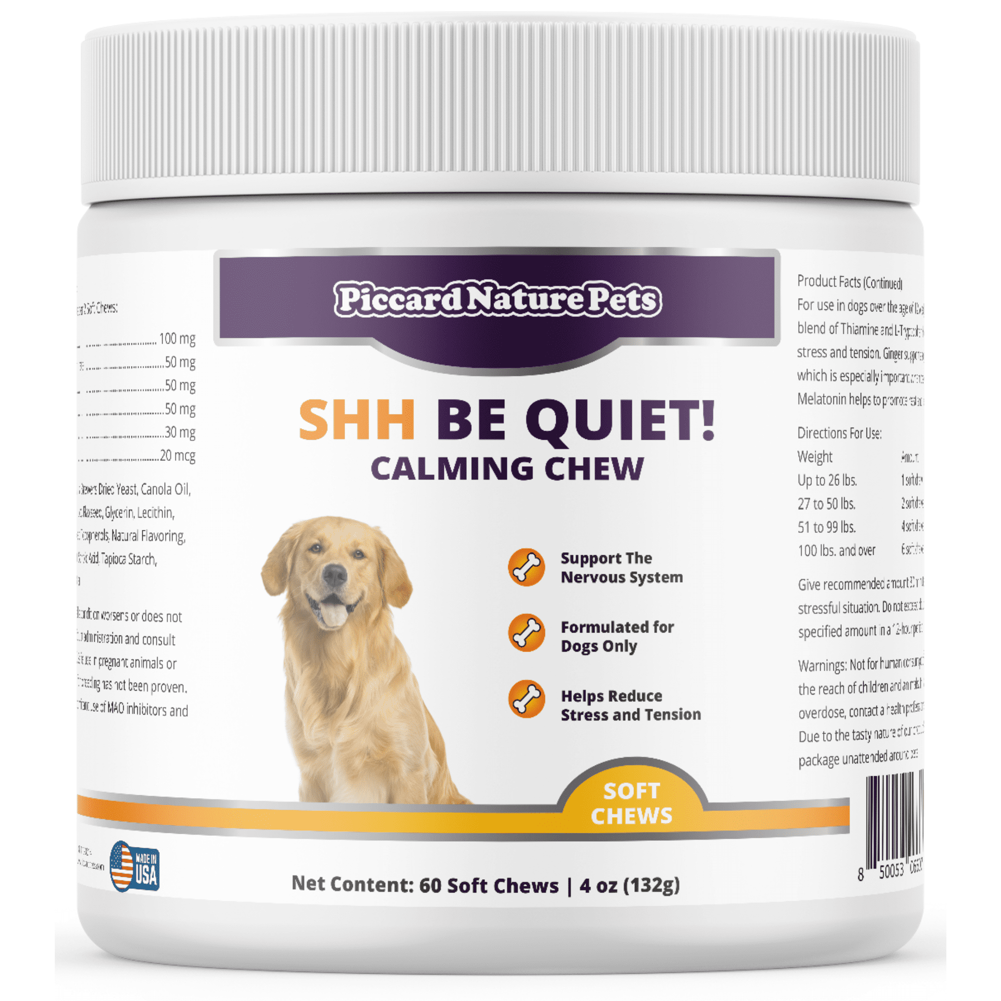 PiccardNaturePets Shh Be Quiet! Calming Aid Dog Supplement 60ct ...