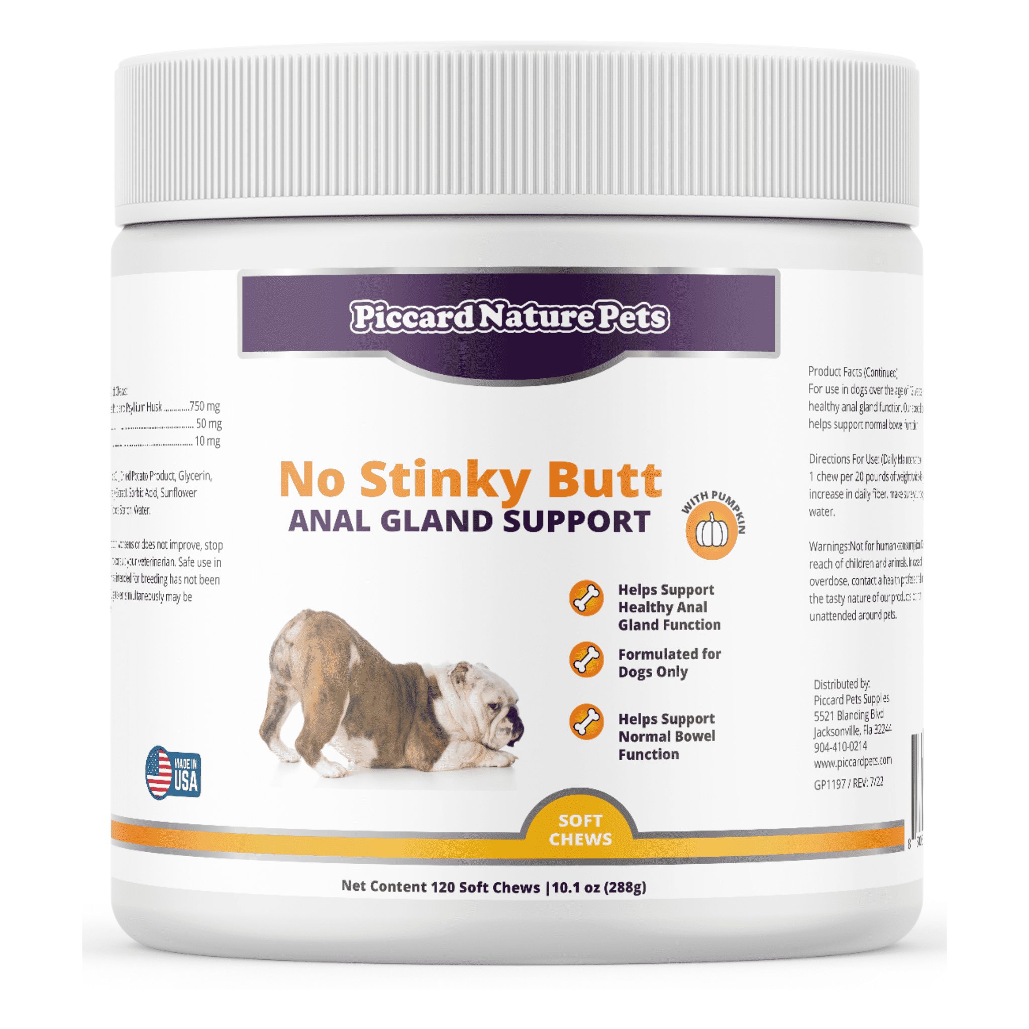 Piccardnaturepets No Stinky Butt Anal Gland Support for Dogs 120ct Soft ...