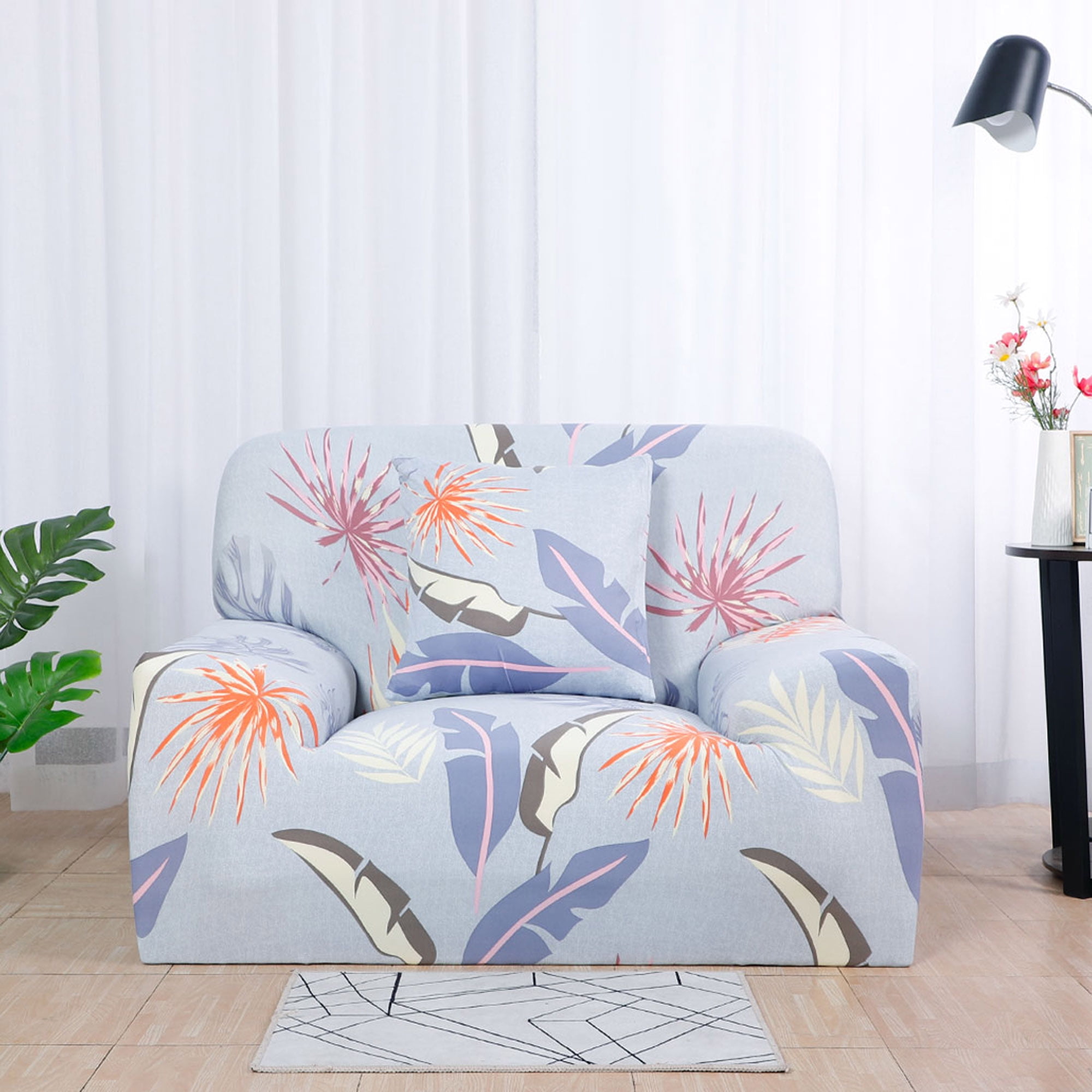 PiccoCasa 1 Seater Sofa Slipcovers Stretch Couch Covers with Folral ...