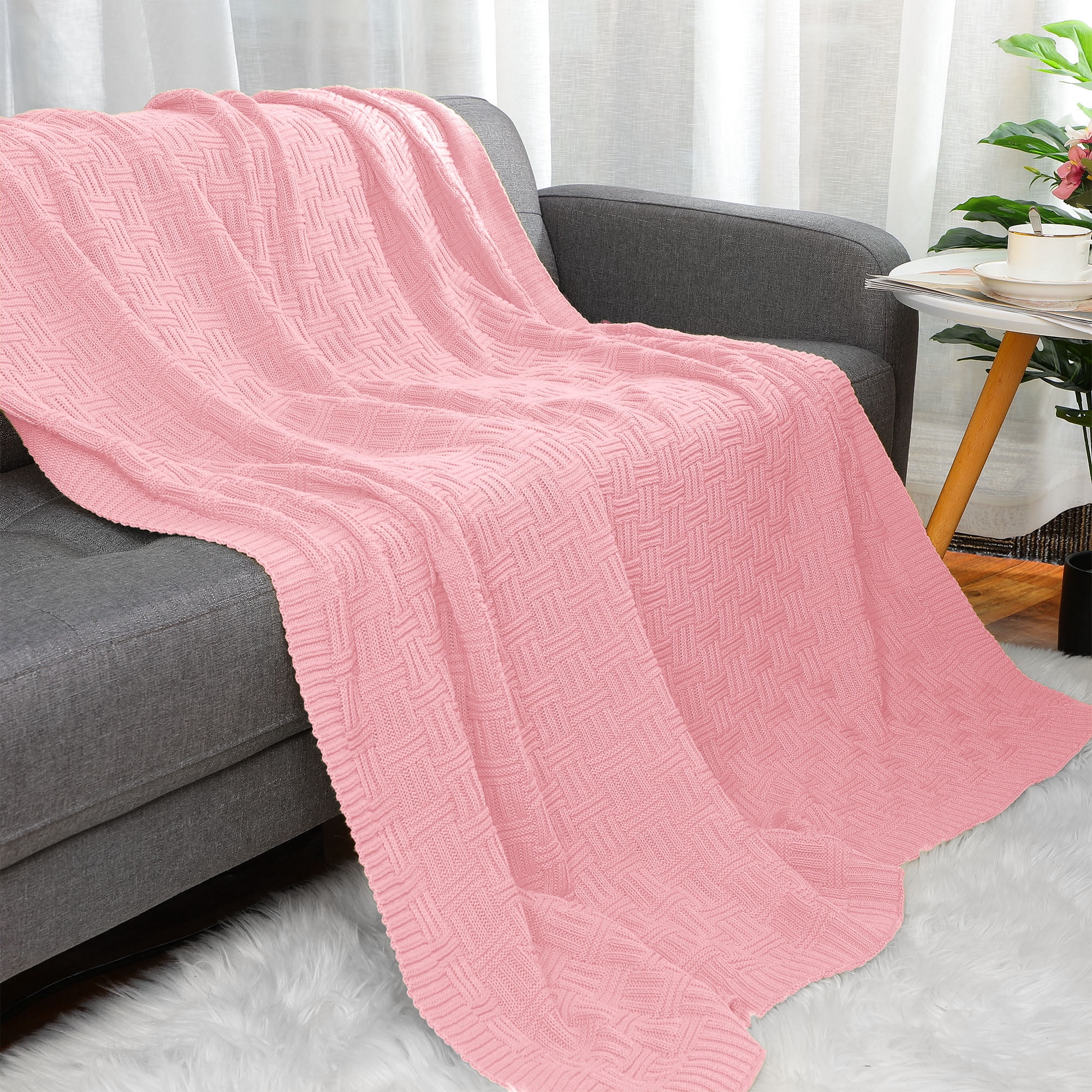 PiccoCasa 100% Cotton Cross Cable Knit Throw Blanket For Sofa Couch Bed ...