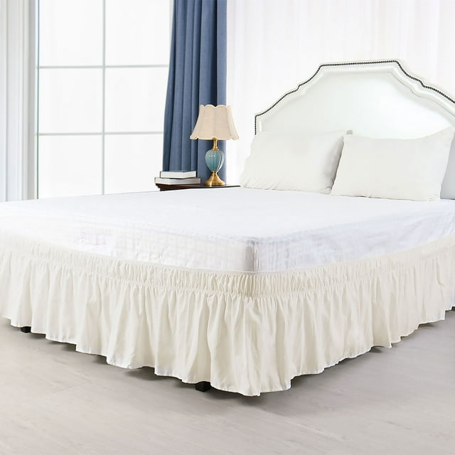 Piccocasa 15 Drop Bed Skirt Dust Ruffle Wrap Beige Twin