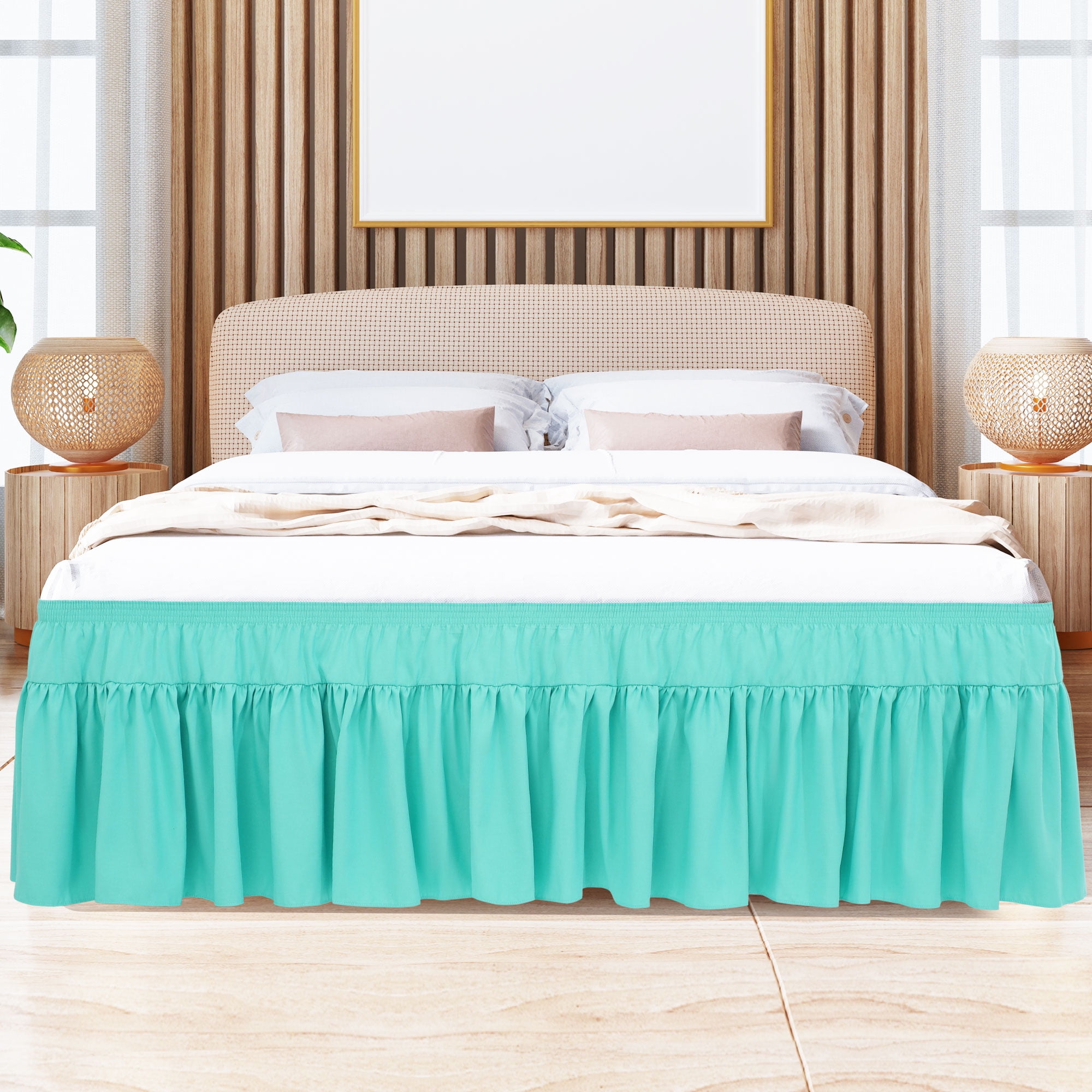 PiccoCasa 16 inch Drop Polyester Brushed Bed Skirt Elastic Dust Ruffles ...