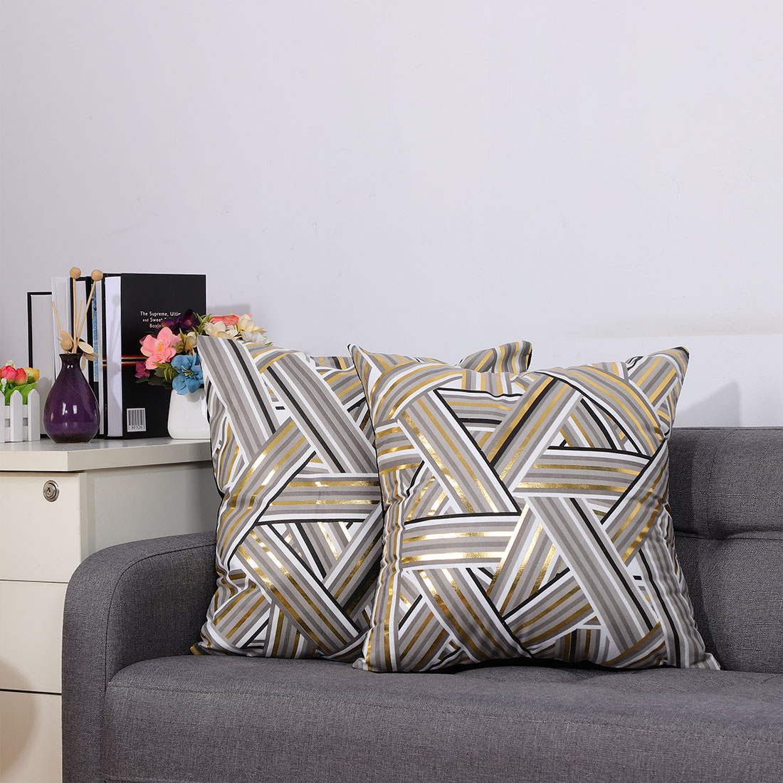 2Pcs Decorative Solid Color Throw Pillow Simple Square Covers Cushion ...