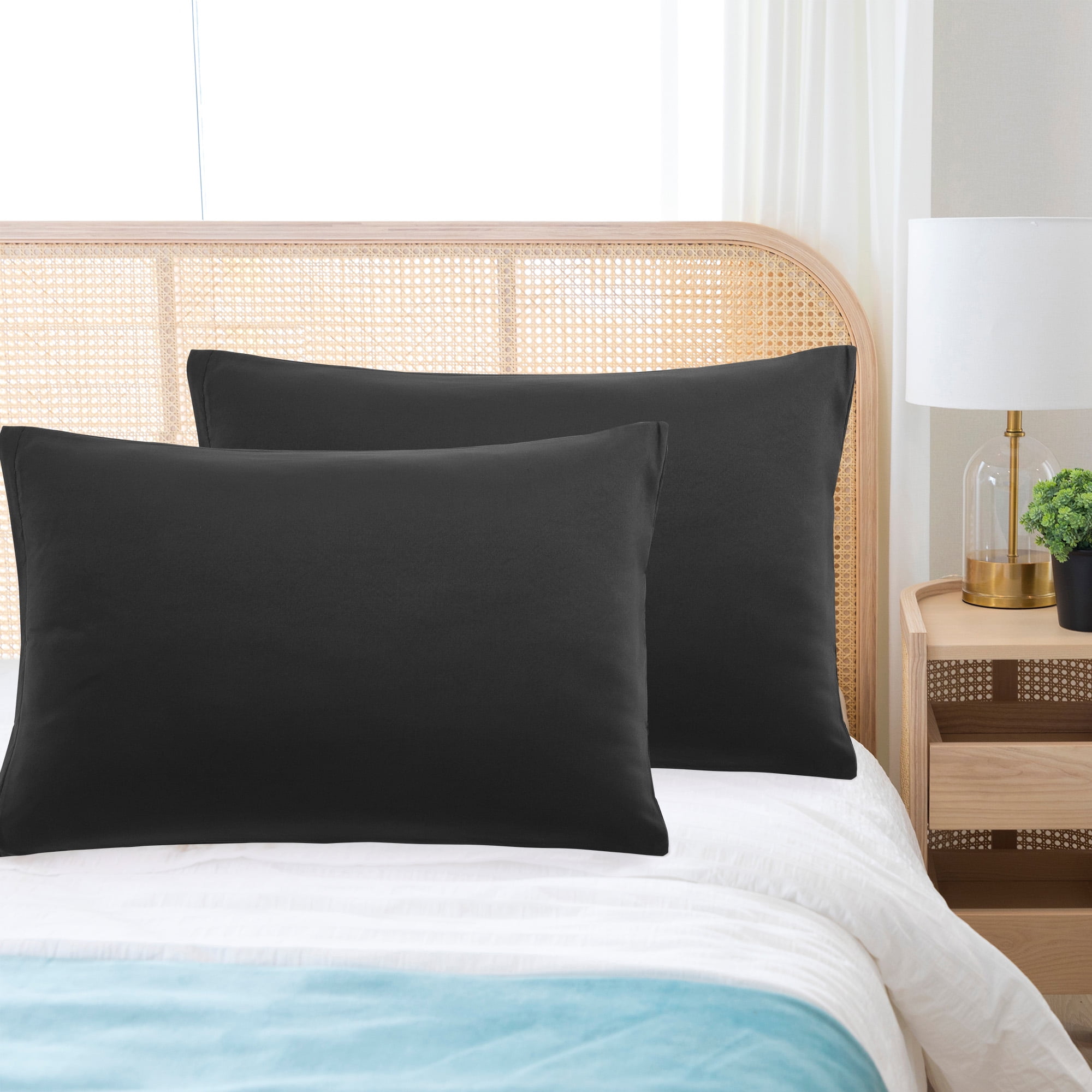 PiccoCasa, Microfiber Zippered Pillowcases, 20x26, Set of 2, Black ...