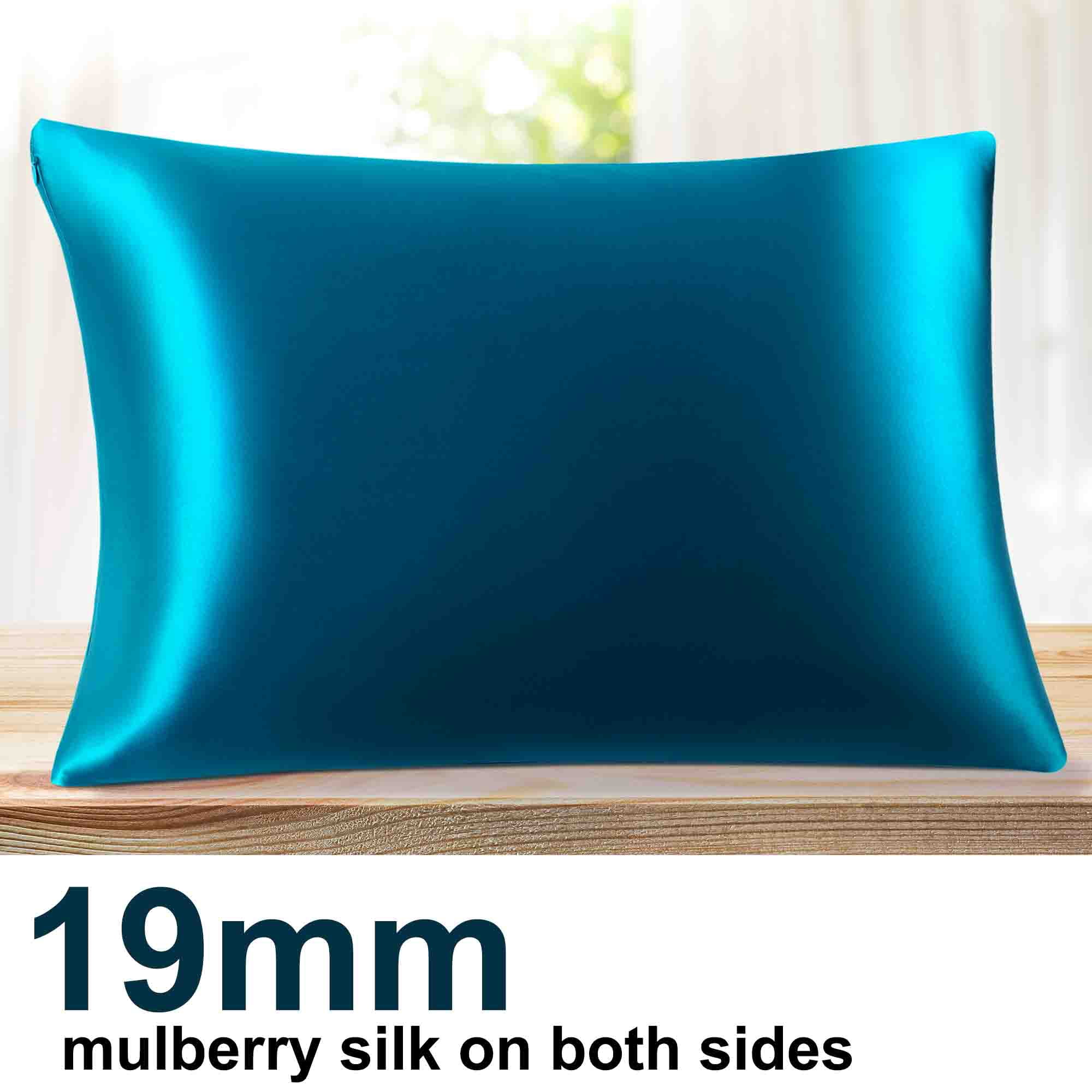 PiccoCasa 1Pc 19 Momme Silk Pillowcase with Hidden Zipper Peacock Blue ...