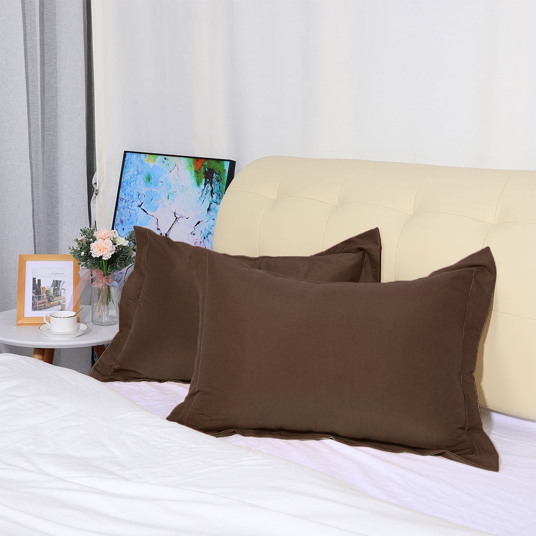 PiccoCasa 2 Pack 1800 Microfiber Oxford Pillowcases, Standard Brown ...