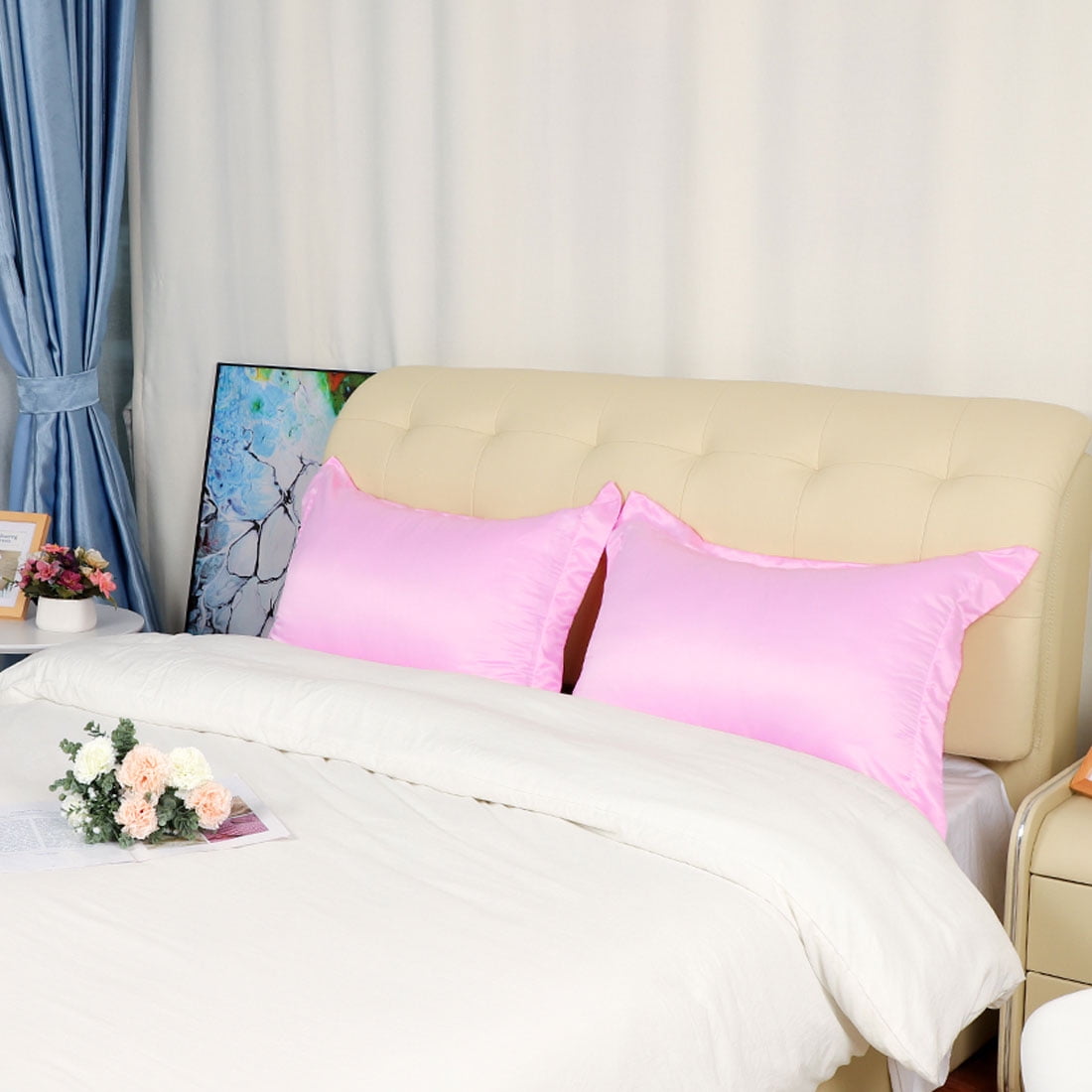 PiccoCasa 2 Pack Satin Pillow Shams with Envelope Closure, Pink ...