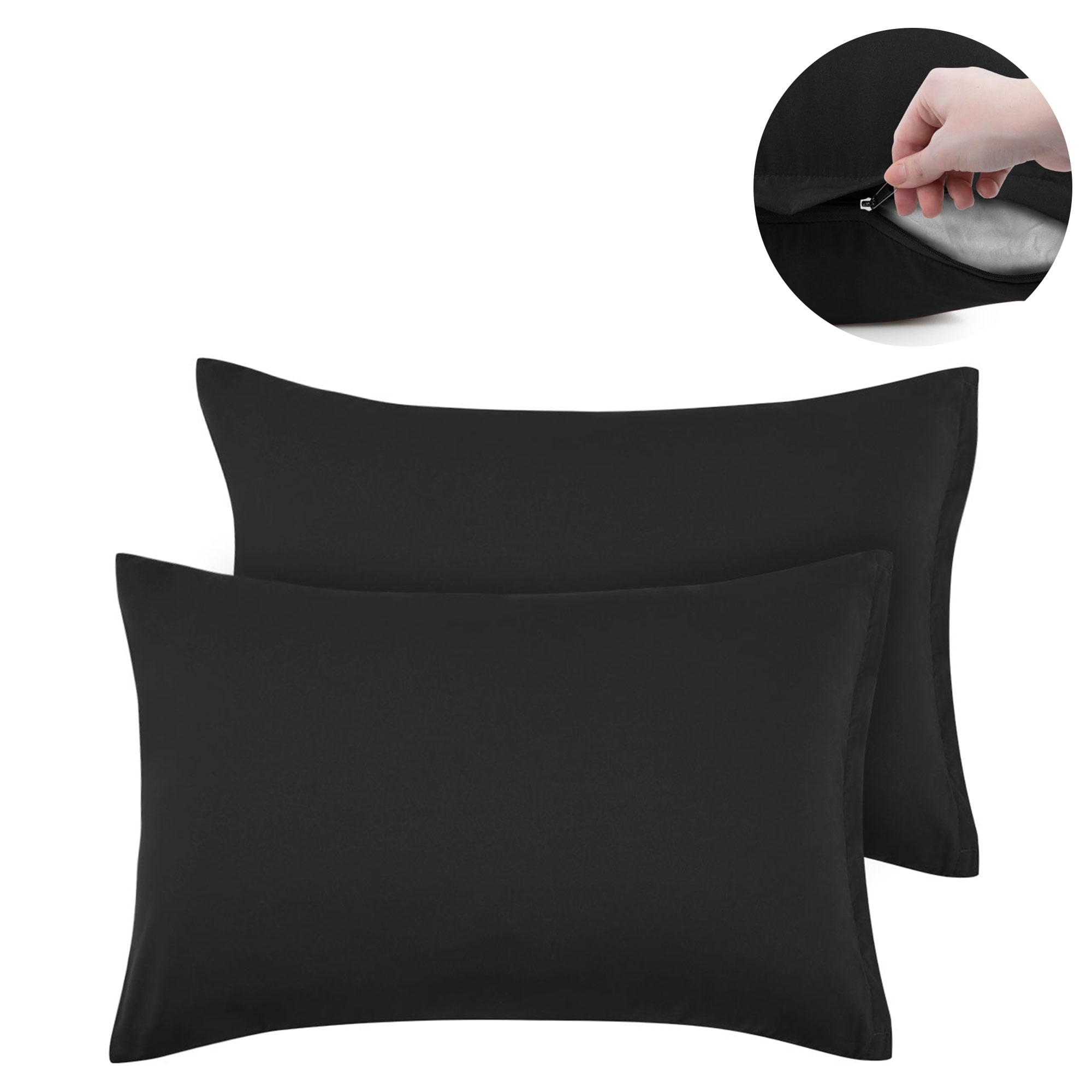 PiccoCasa 2 Packs Microfiber Pillowcases Zipper Closure, Standard Black ...