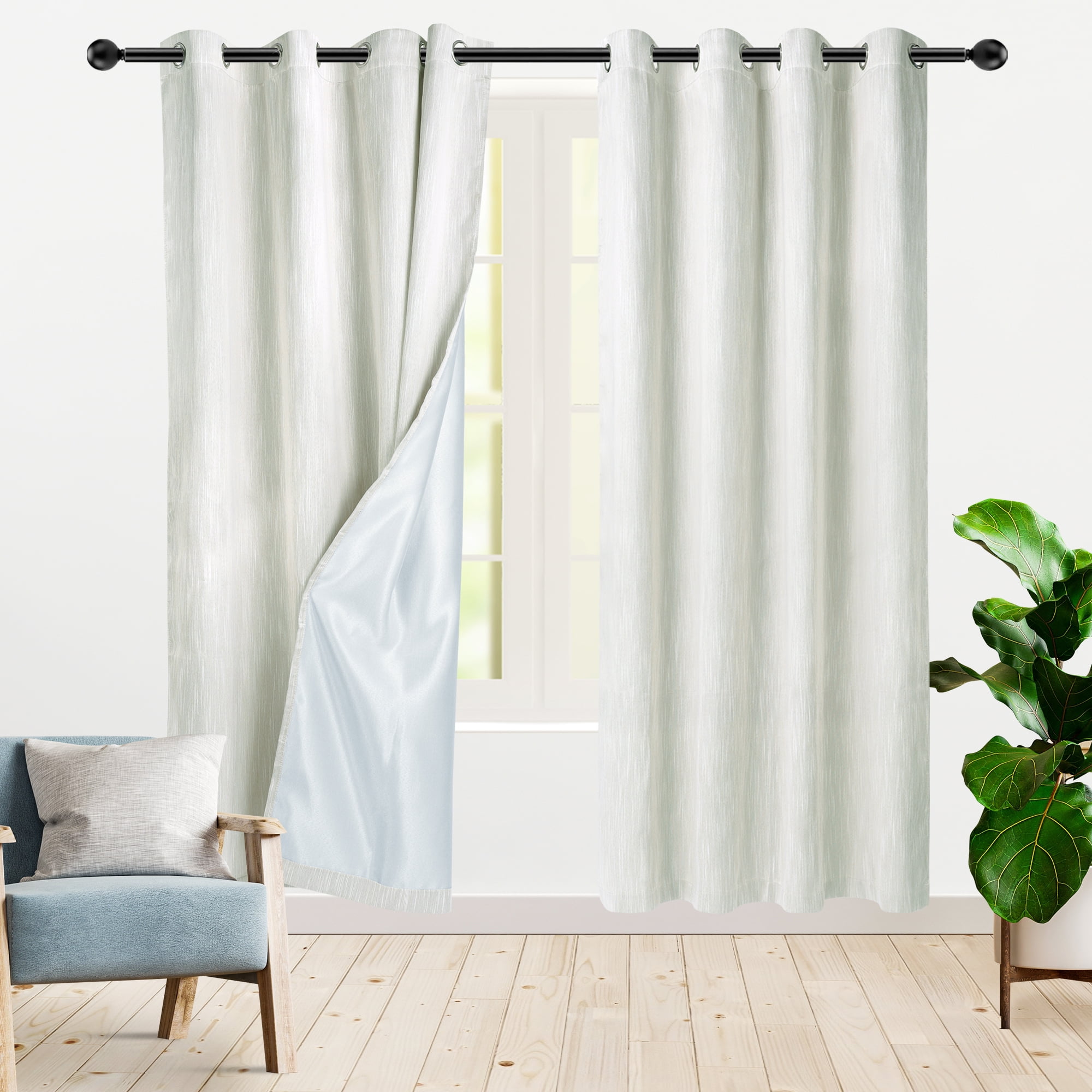 PiccoCasa 2 Panels Farmhouse Woven Linen Look Blackout Drapery for ...