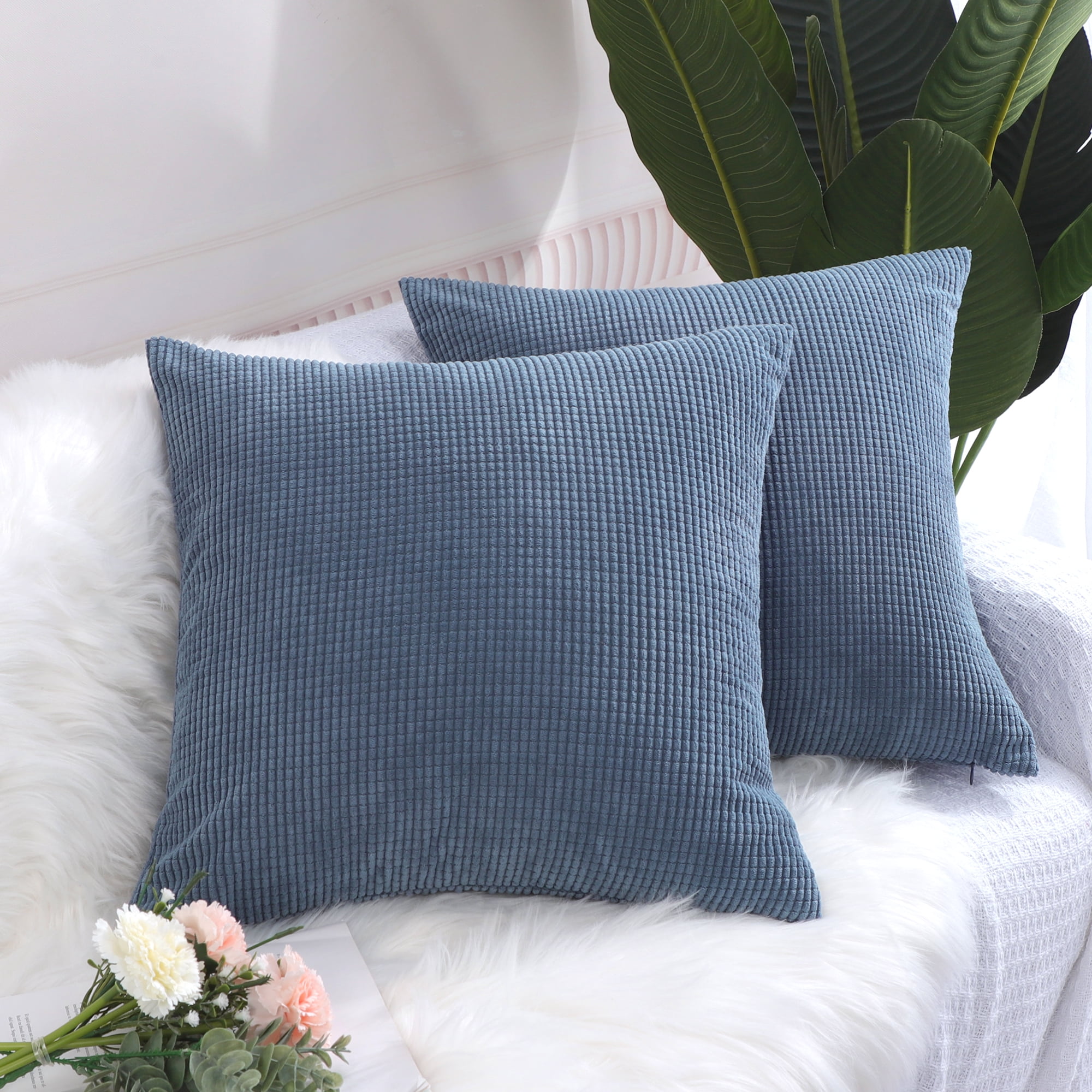 PiccoCasa 2 Piece Throw Pillow Cases Corn Striped Cushion Covers, Blue ...