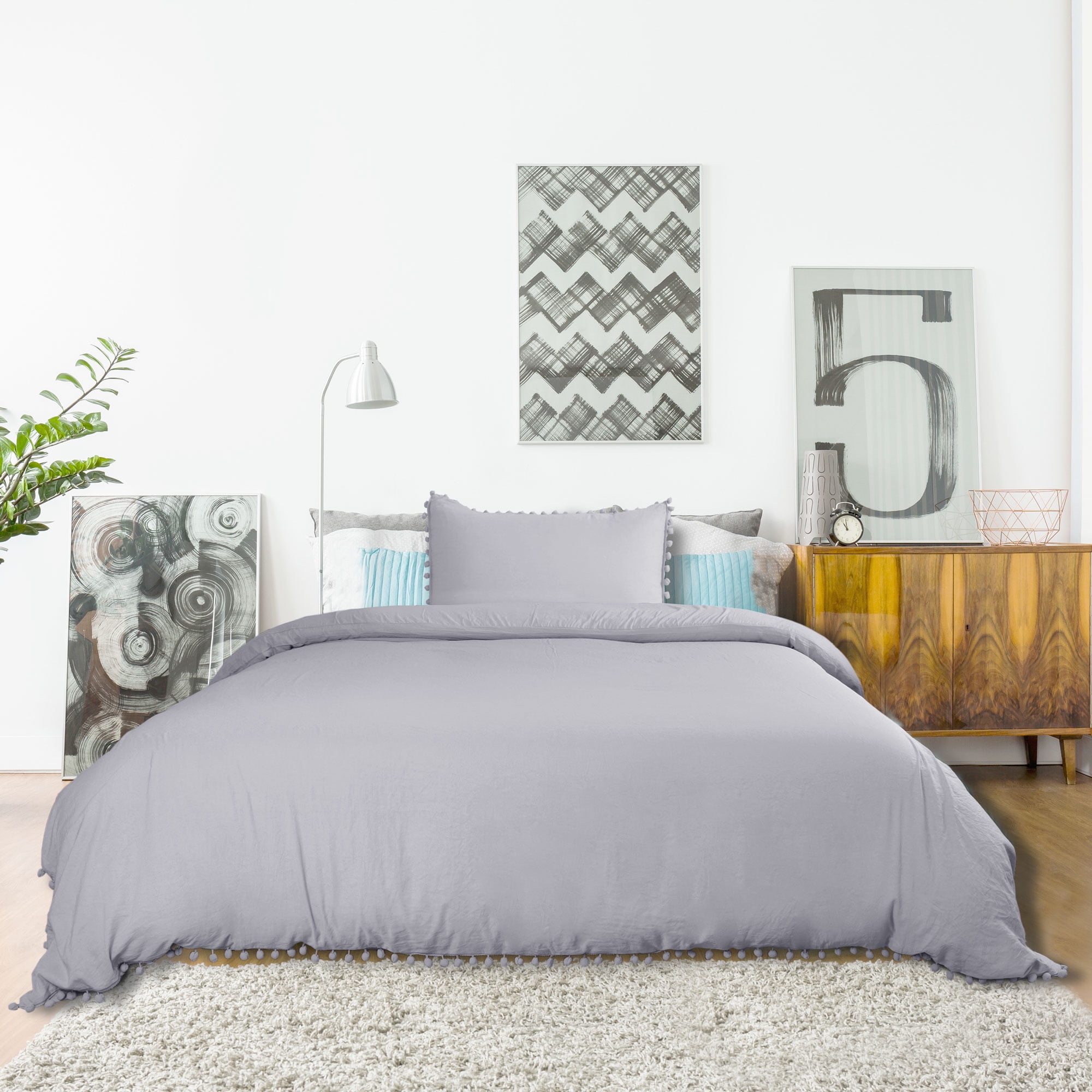 PiccoCasa 2 Pieces Pompom Tassels Duvet Cover Bedding Set Polyester ...