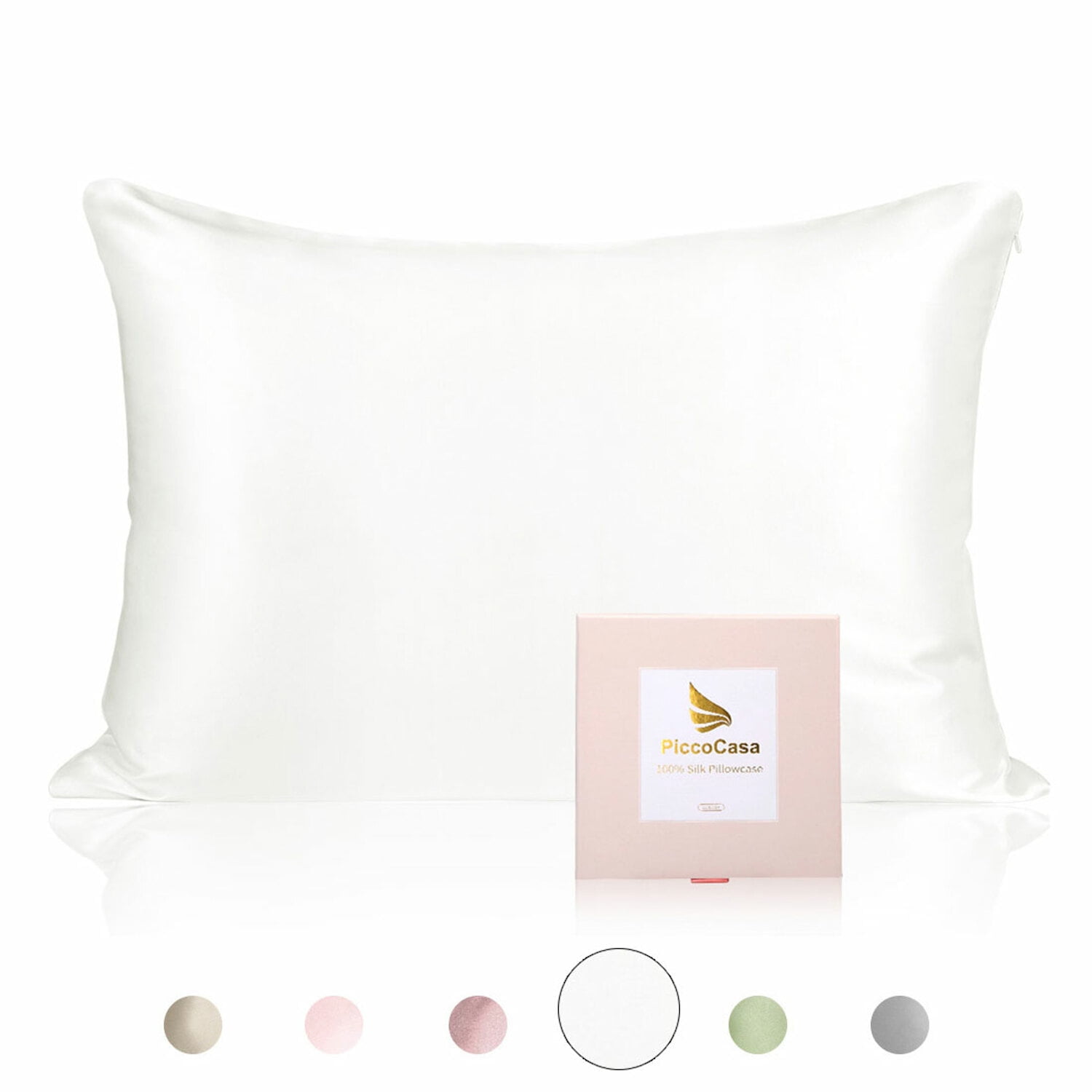 PiccoCasa 25 Momme Silk Pillowcase with Zipper Closure, Standard White ...