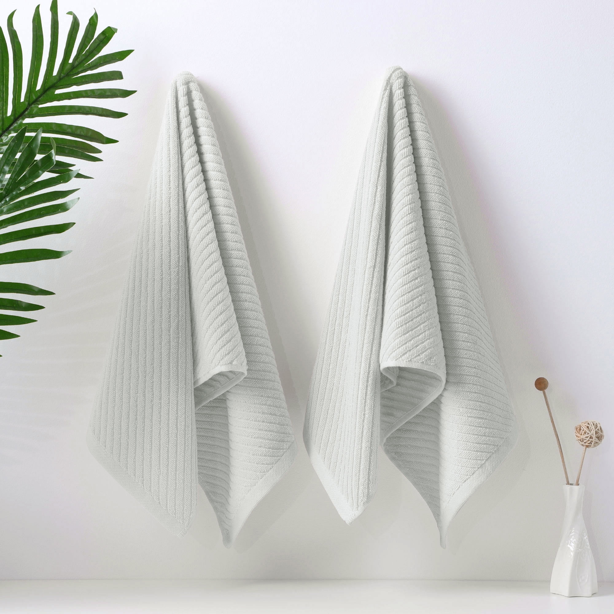 PiccoCasa 2 Pack 100% Cotton Ribbed Hand Towels 13" x 29" Quick Dry ...