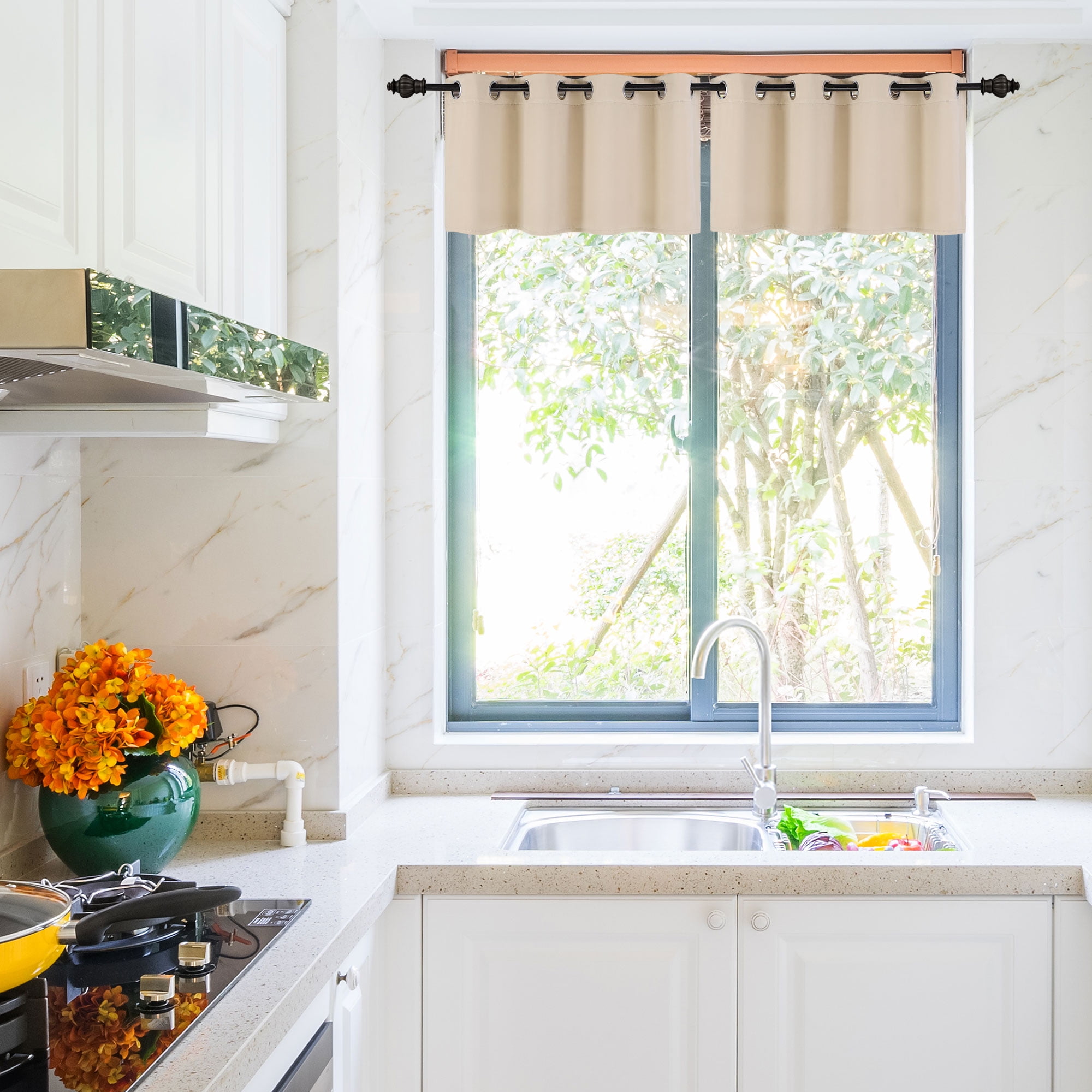 PiccoCasa 2Pcs Blockout Small Window Curtain Panel Kitchen Curtain ...
