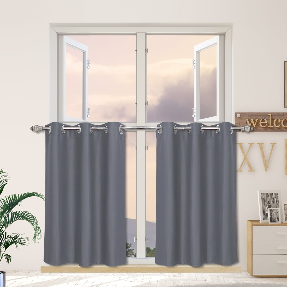 PiccoCasa 2Pcs Blockout Window Curtain for Kitchen, 42x36 inch, Gray ...