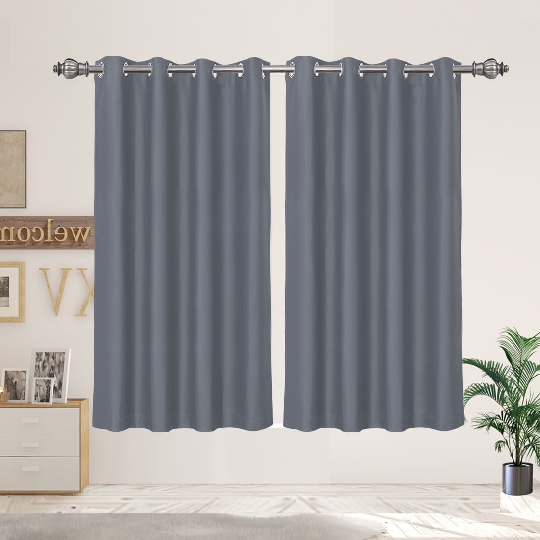 PiccoCasa 2Pcs Blockout Window Curtain for Kitchen, 52 x 63 inch Gray ...