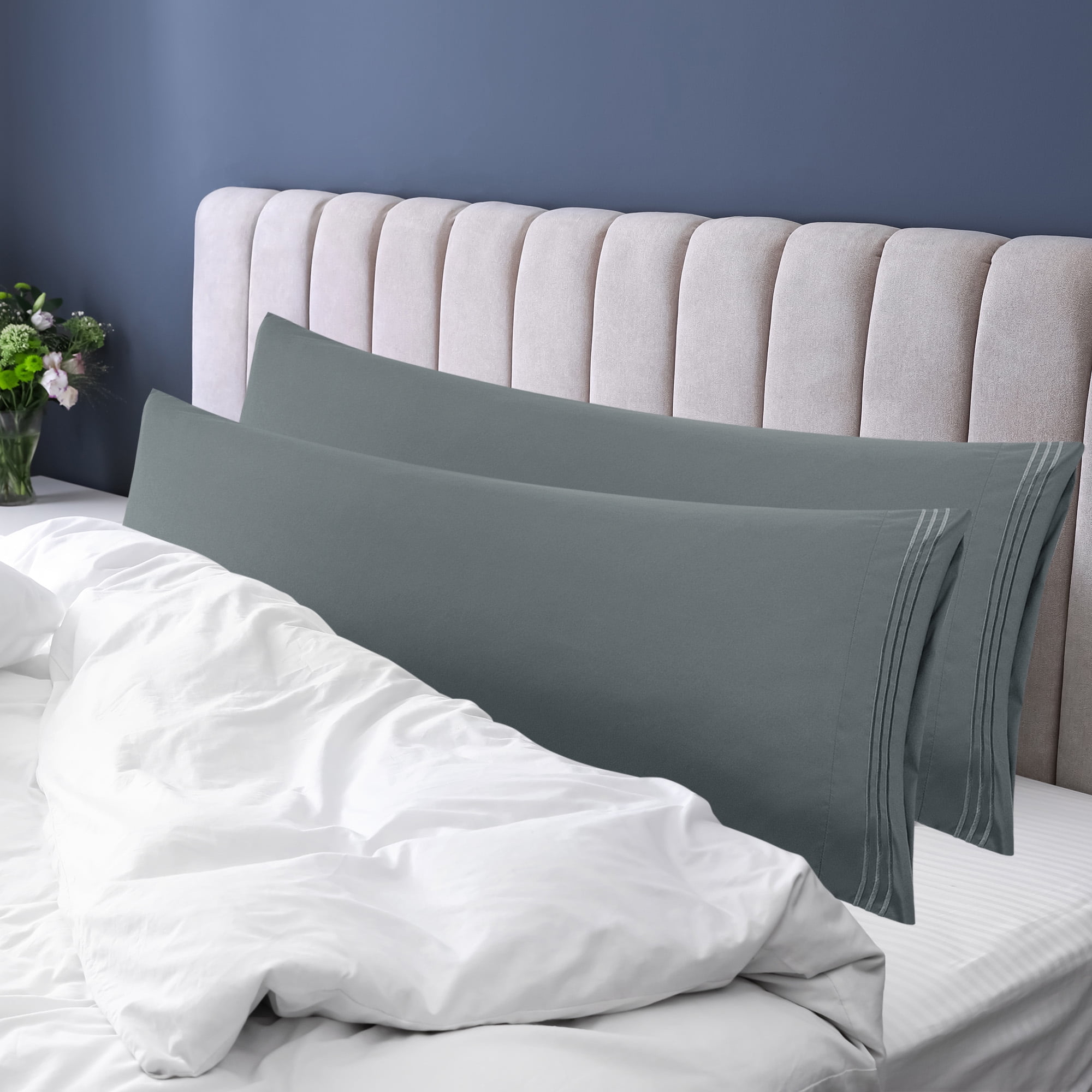 PiccoCasa 2Pcs Pillow Covers Microfiber Body Zipper Pillowcases Dark ...