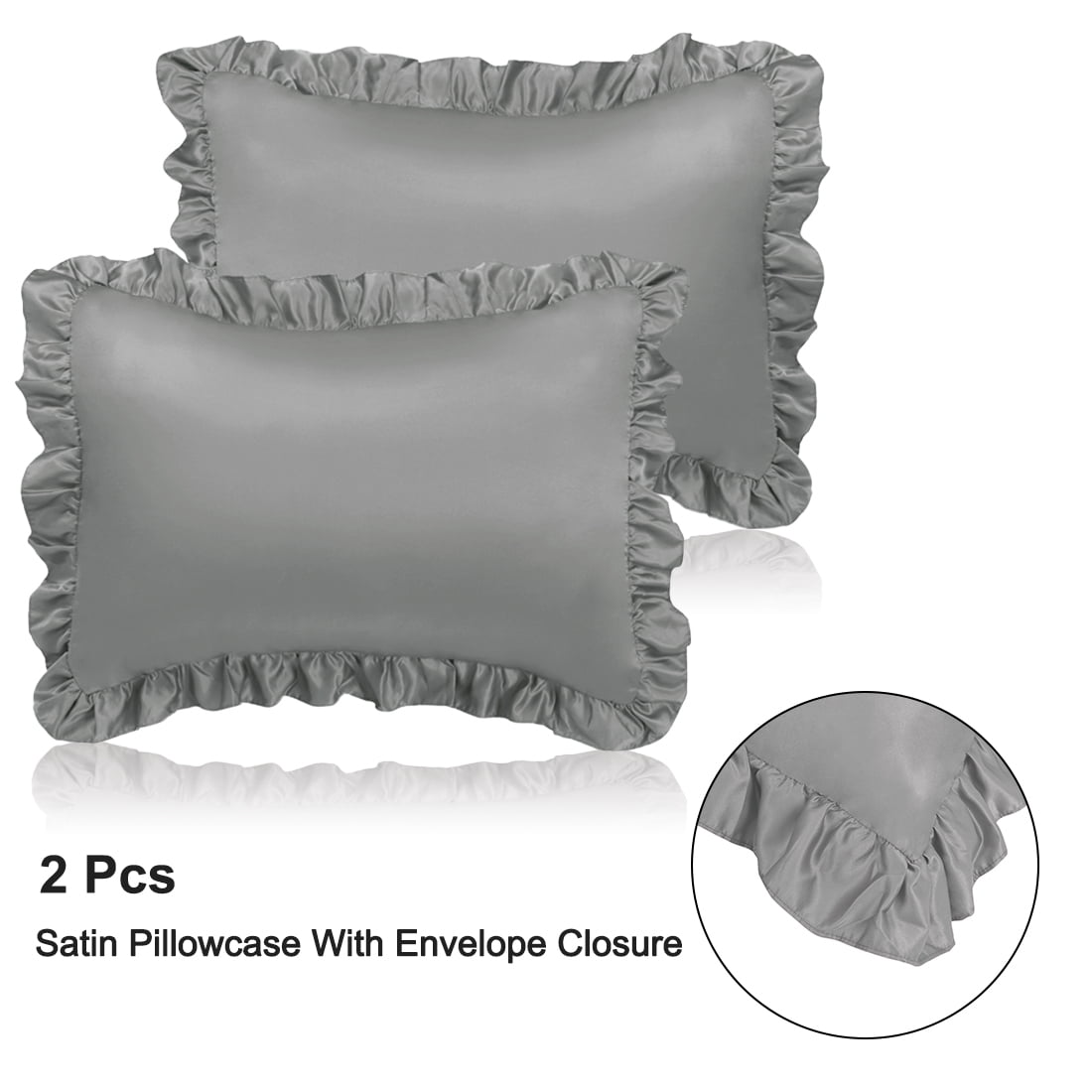 PiccoCasa 2Pcs Satin Pillowcase Pillowcases Ruffled Pillowcases Pillow ...