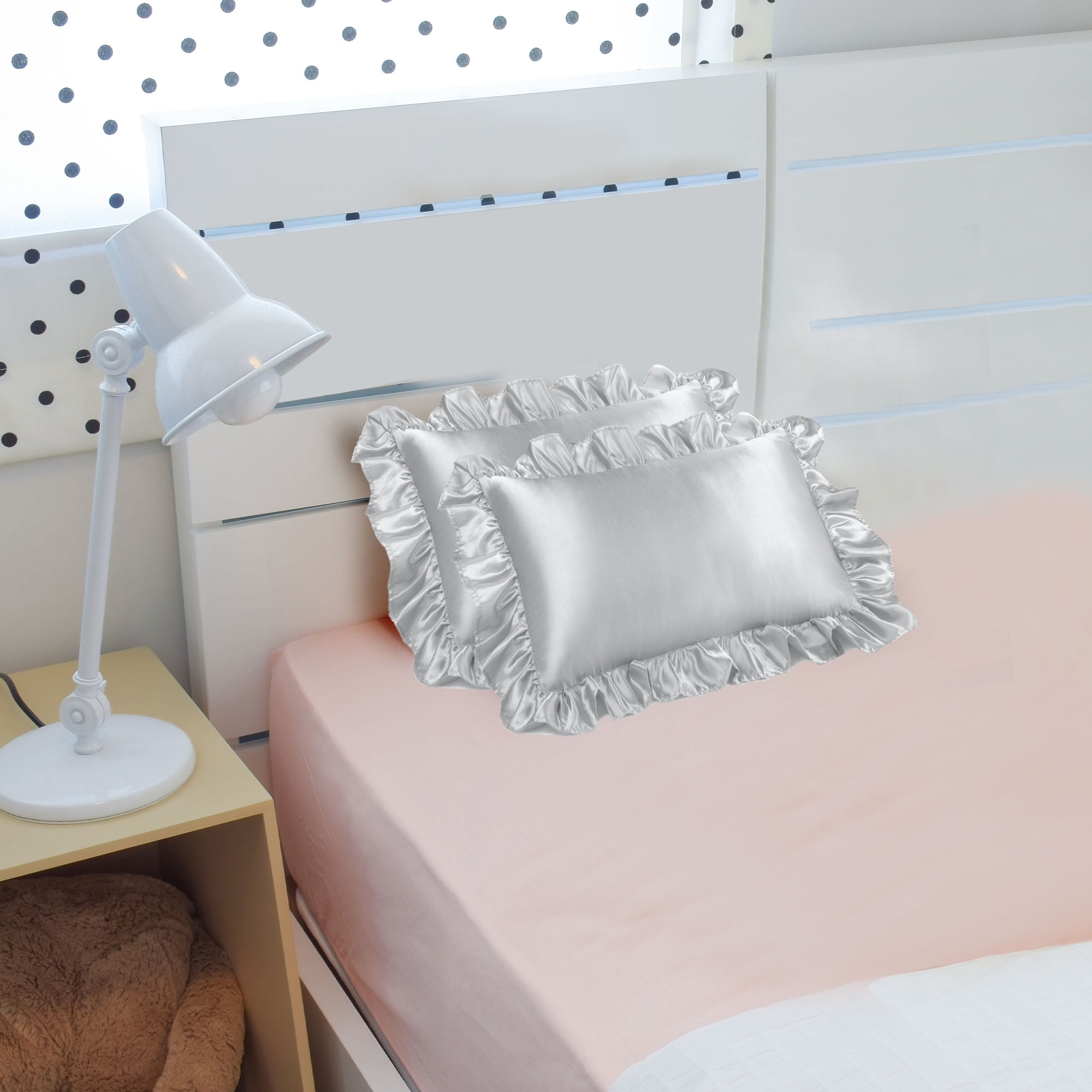 PiccoCasa 2Pcs Satin Ruffled Pillowcase Silver Boudoir - Walmart.com