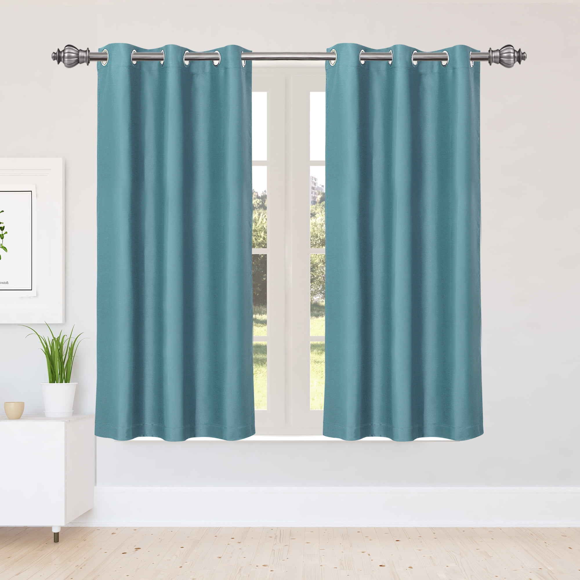 PiccoCasa 2pcs Blockout Thermal Insulated Grommet Window Curtain Panel ...