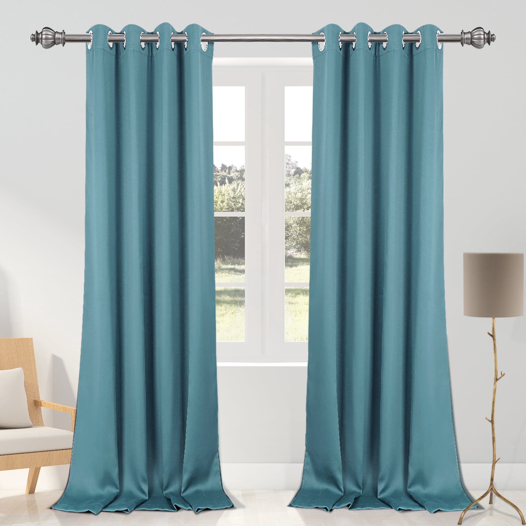 PiccoCasa 2pcs Blockout Thermal Insulated Grommet Window Curtain Panel ...