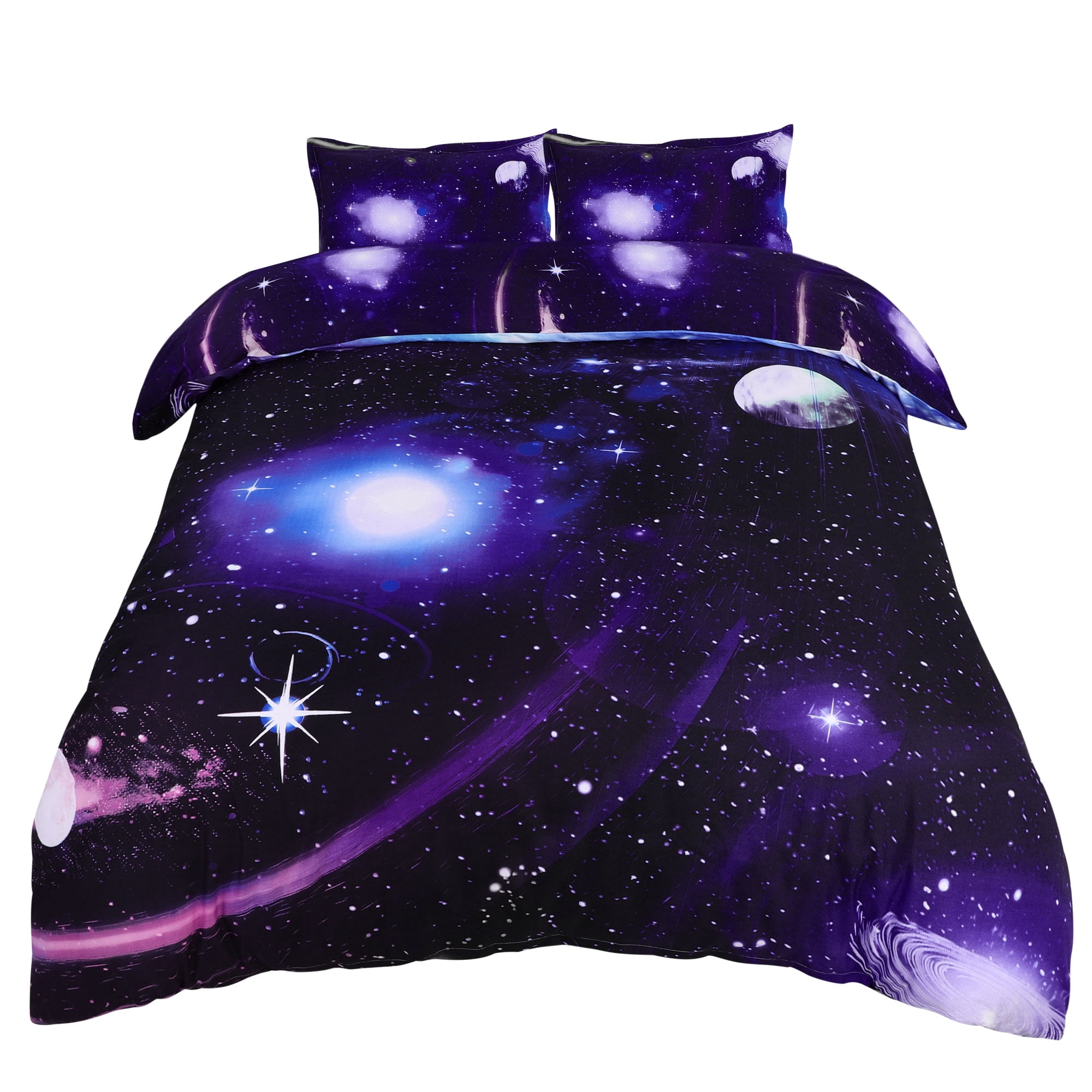 PiccoCasa 3 Piece Galaxy Queen Bedding Quilt Duvet Cover Set Dark ...