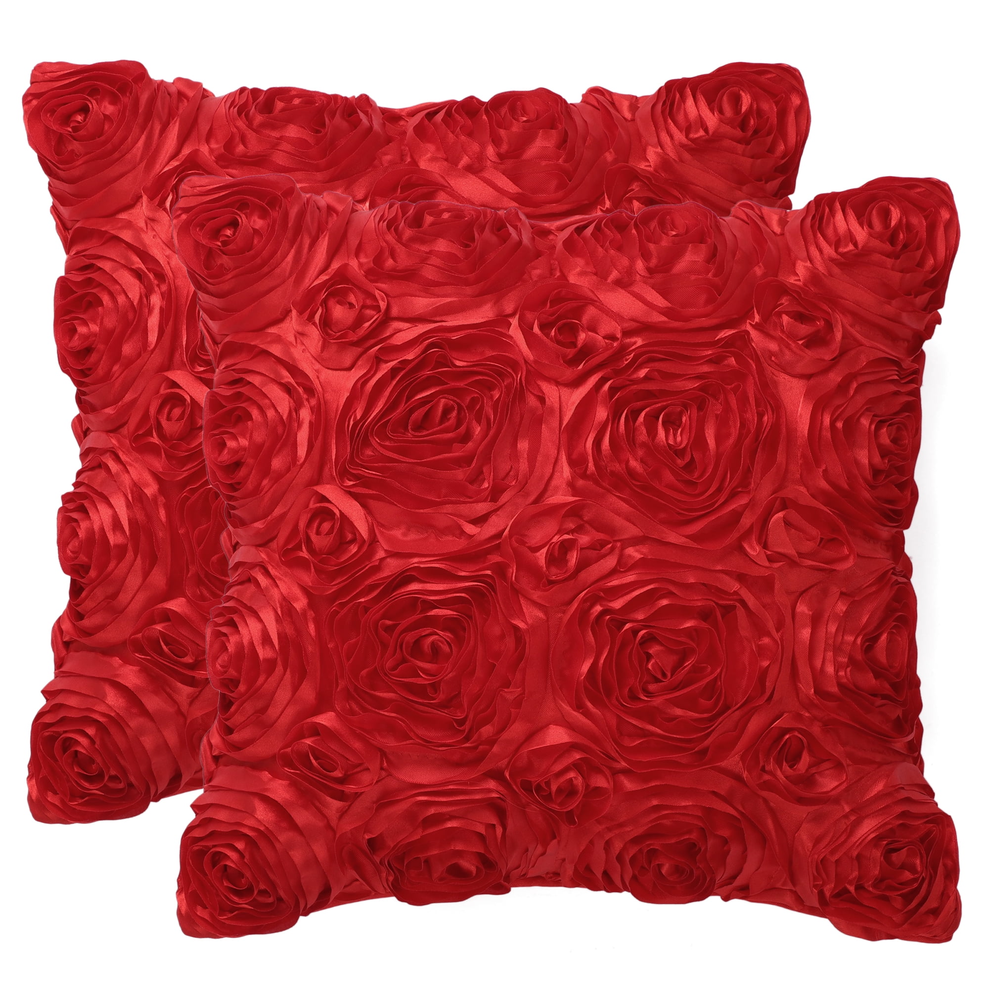 PiccoCasa 3D Satin Rose Throw Pillowcases 16"x16" Decorative Throw ...