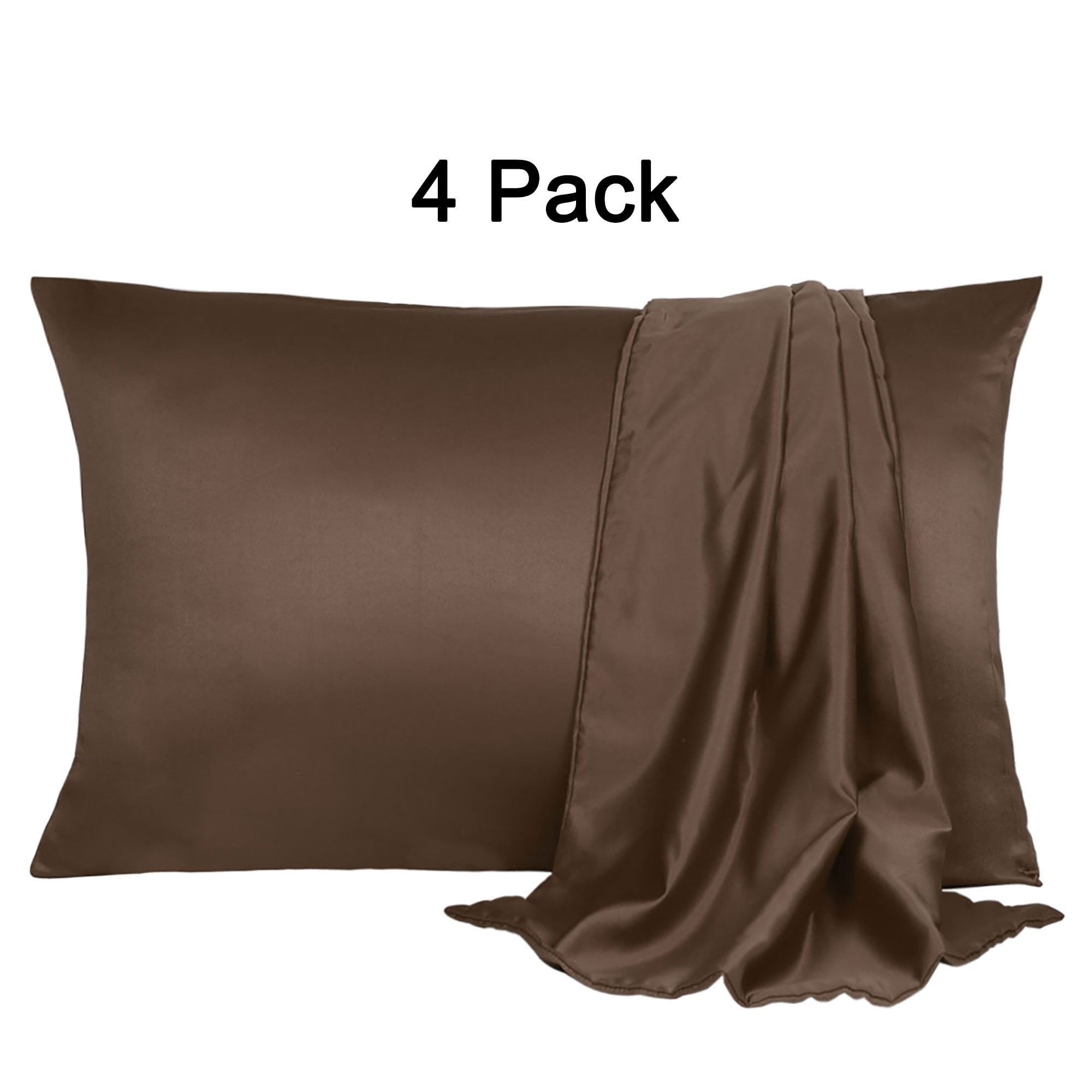 PiccoCasa 4 Pack Silk Satin Pillowcases Envelope Pillow Covers Non ...