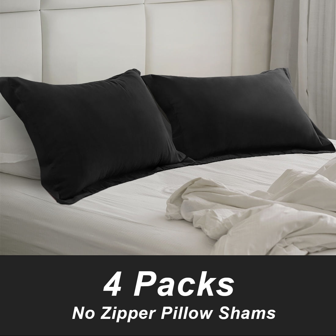 PiccoCasa 4 Pcs Pillowcases Soft Microfiber Pillow Shams Queen Black ...